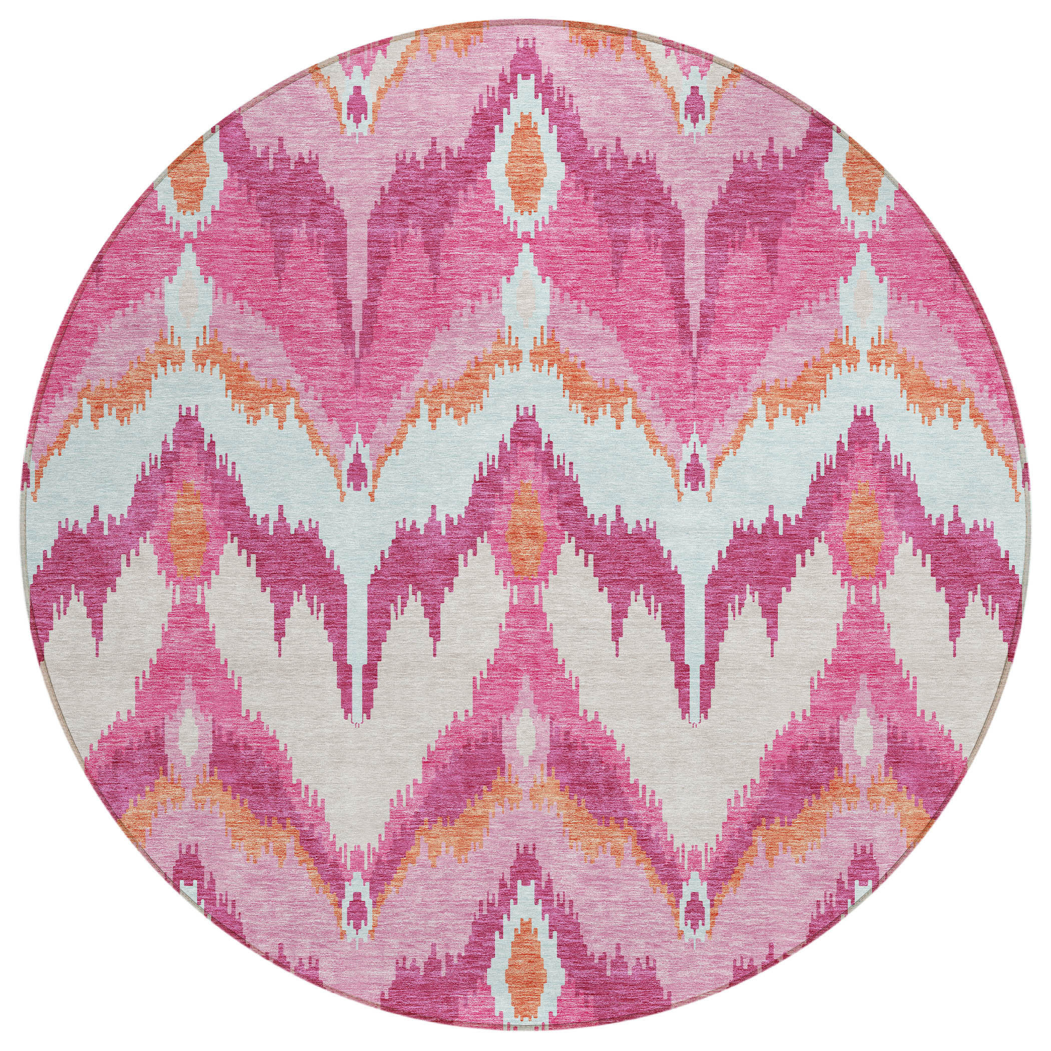 HomeRoots 8' Mauve Round Ikat Washable Indoor Outdoor Area Rug | Wayfair