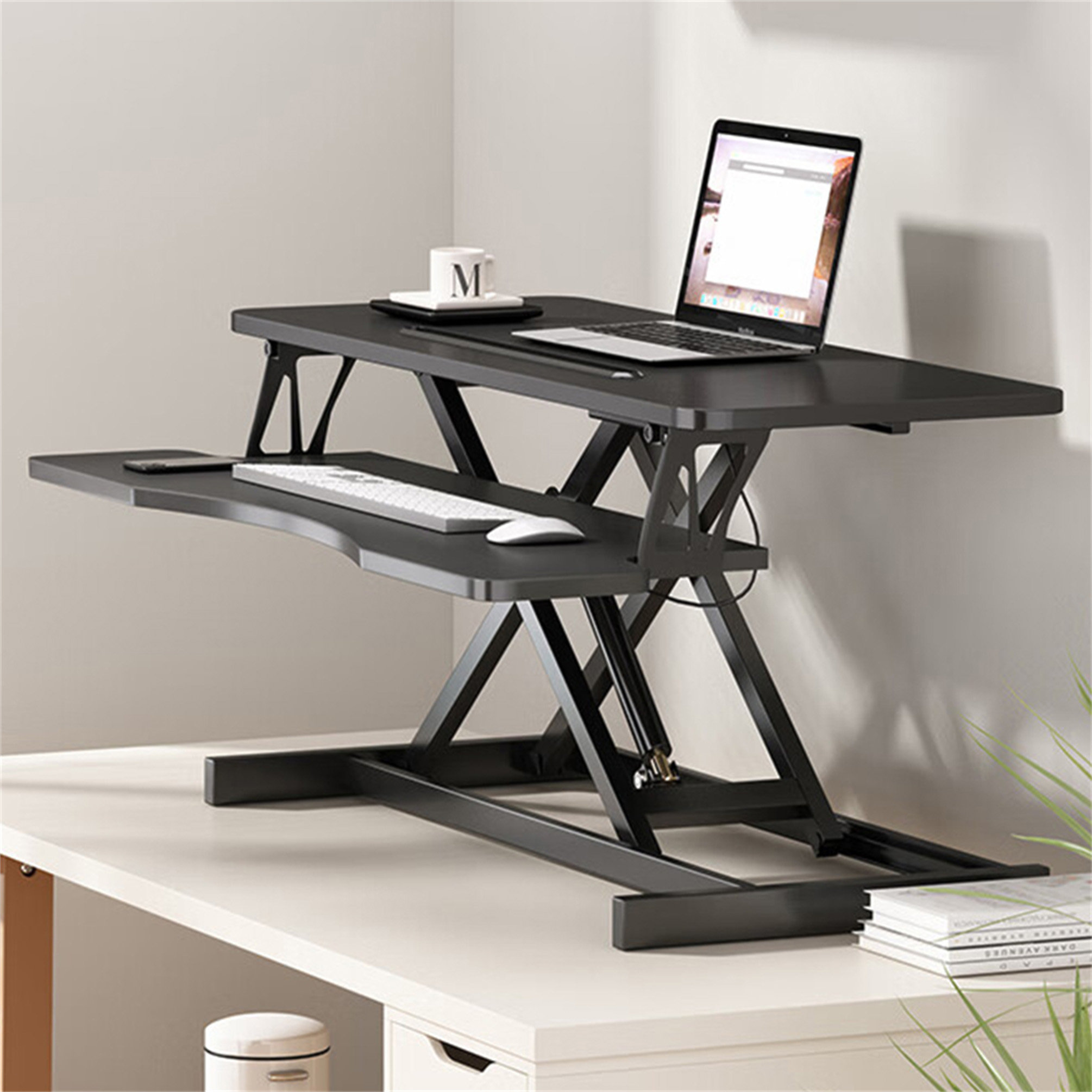 Ebern Designs 32 Inch Desk Converter, Height Adjustable Sit To Stand ...