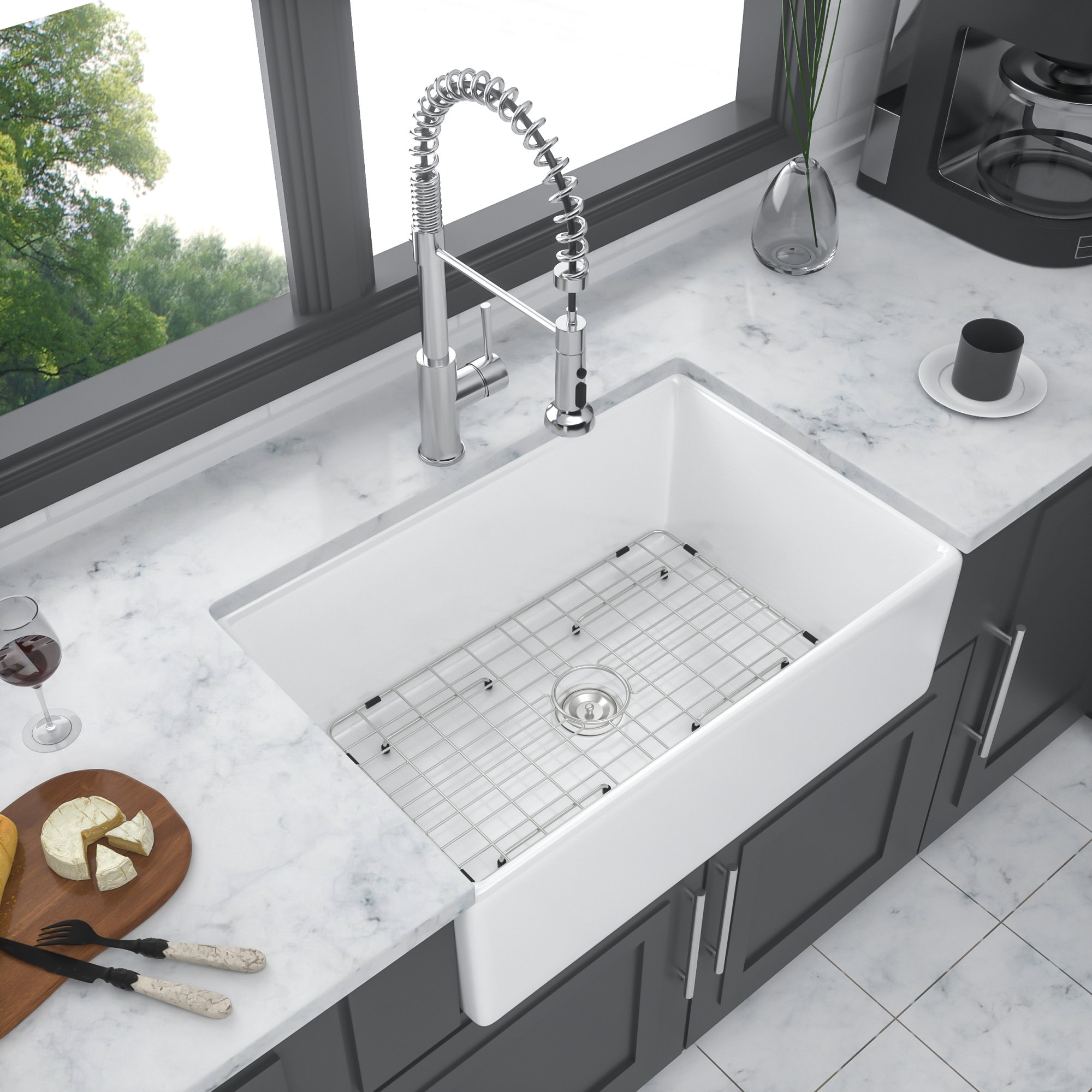JINXUNDA Durable Ceramic Farmhouse Sink Elegant White Kitchen Solution ...