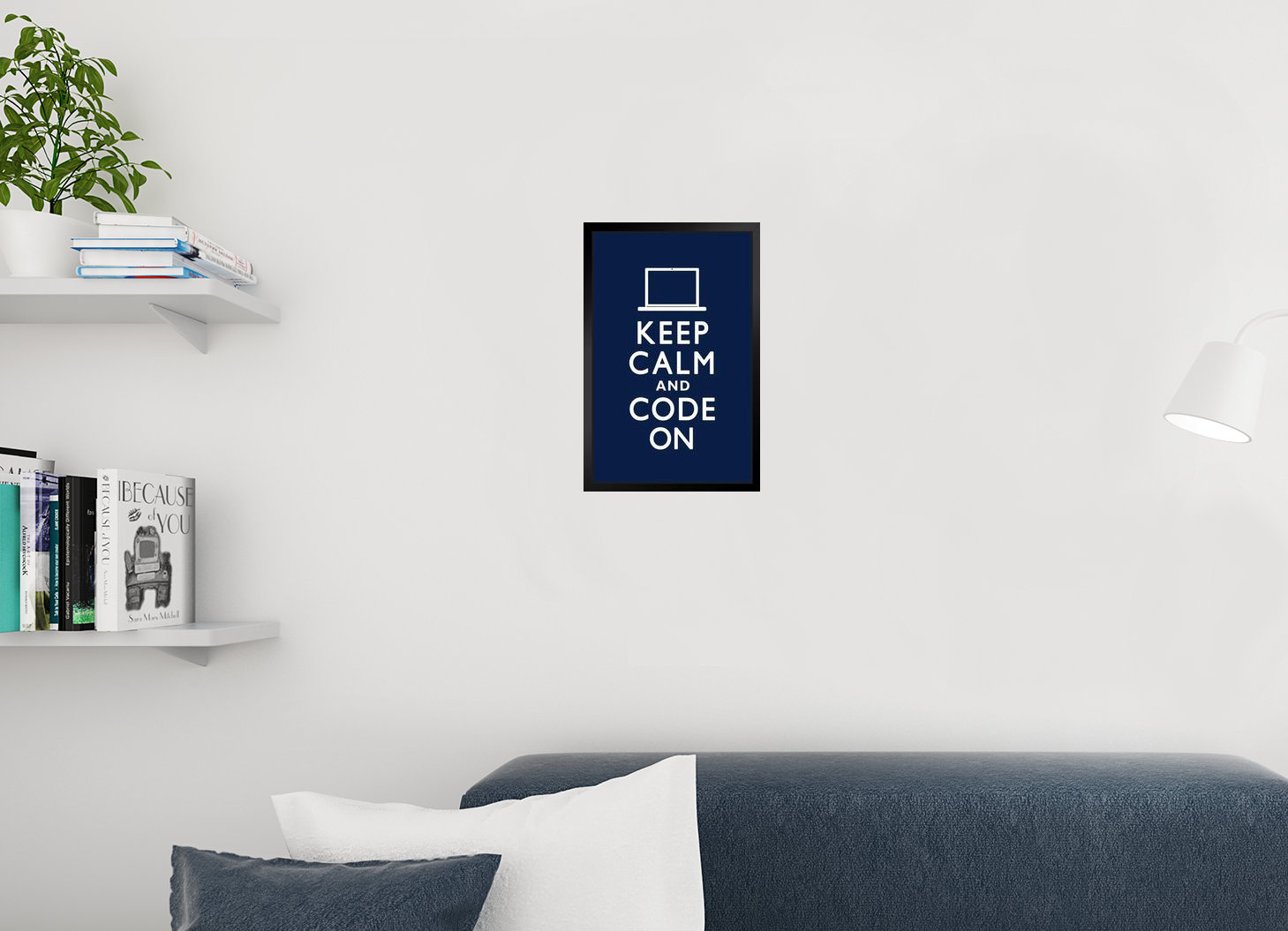 Trinx Keep Calm And Code On Blue Humor Black Wood Framed Poster 14X20 ...