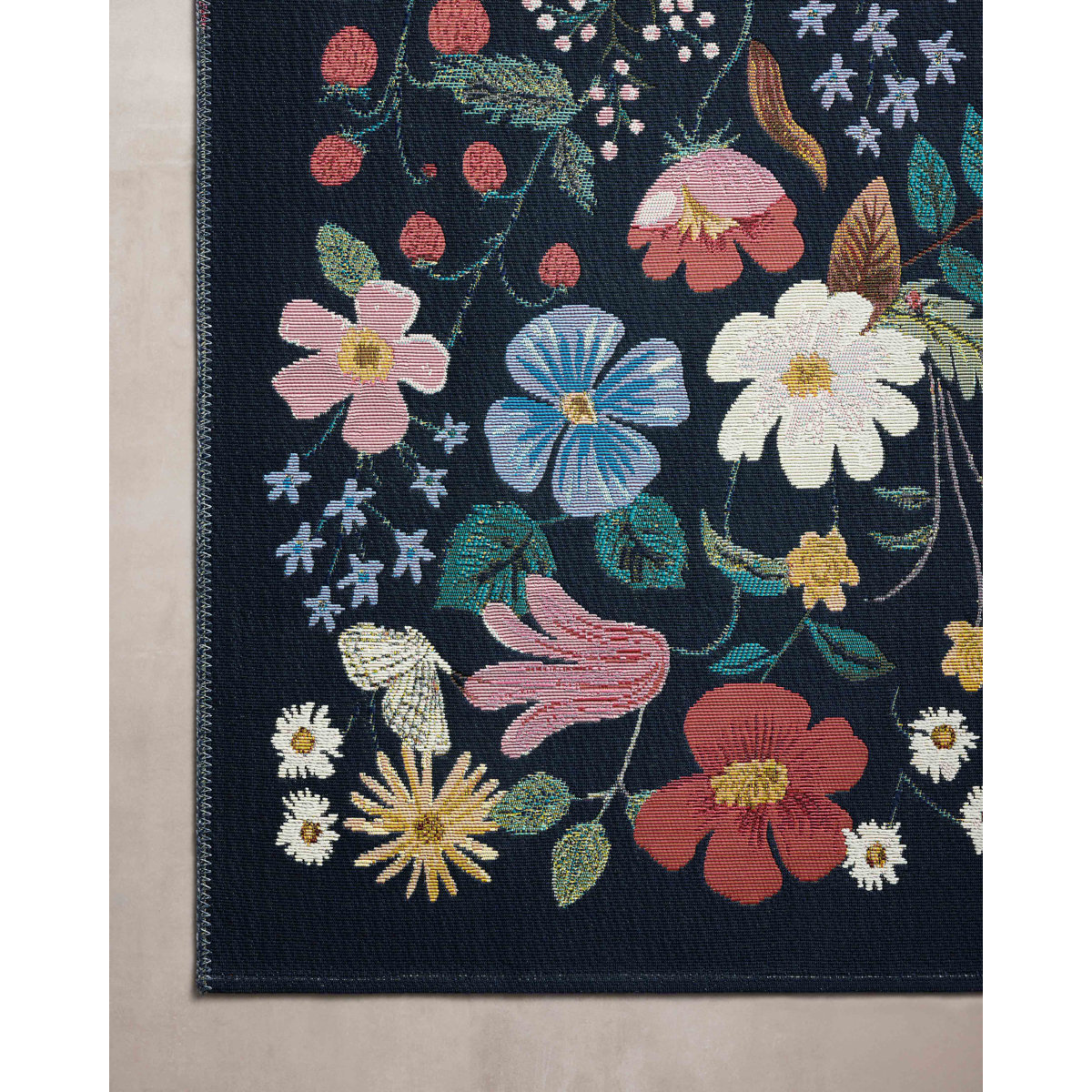 Rifle Paper Co. x Loloi Perennial Black/Navy Indoor / Outdoor Area Rug ...