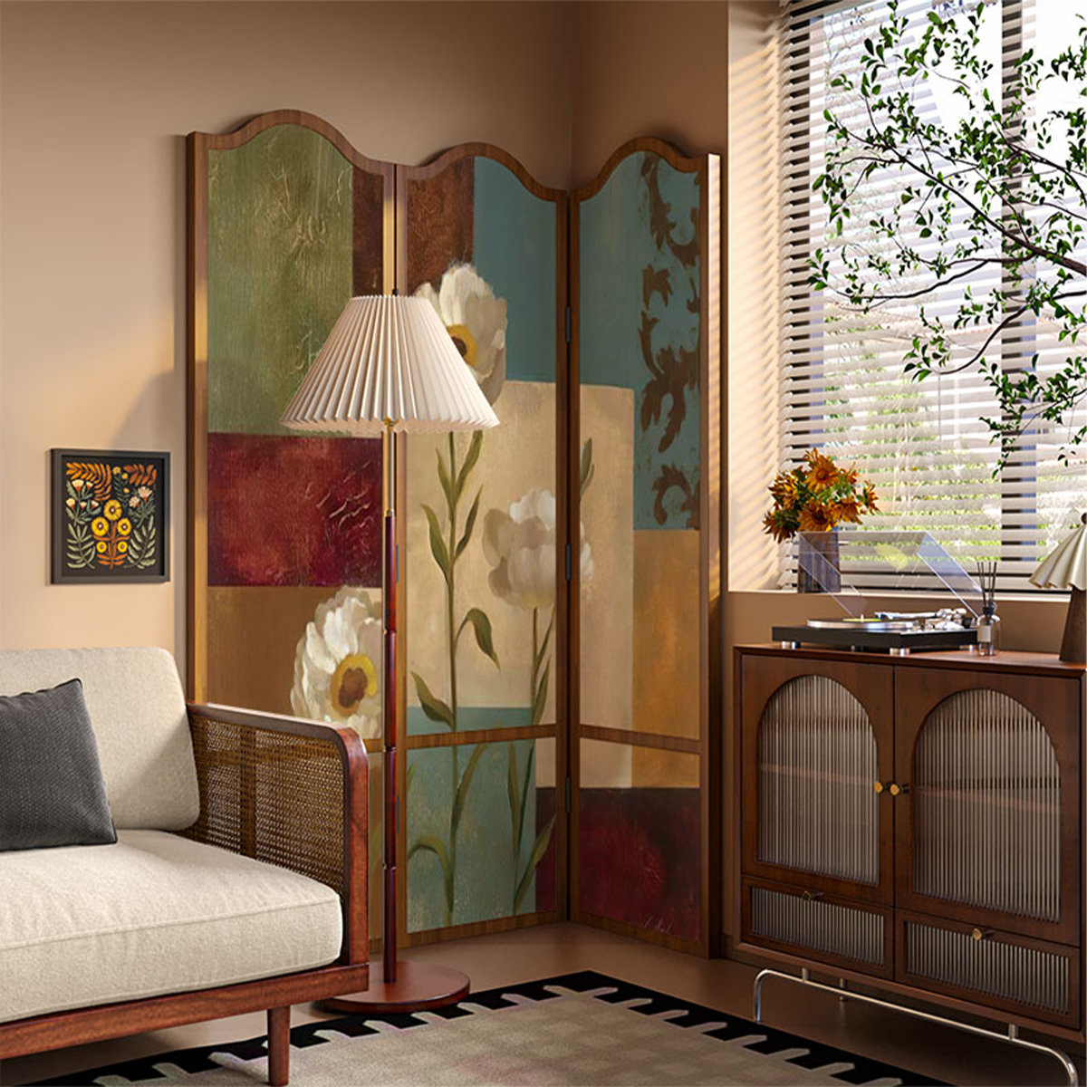 Red Barrel Studio 3 Panels Brown+Blue+Red+Green+Beige+Yellow Solid Wood ...