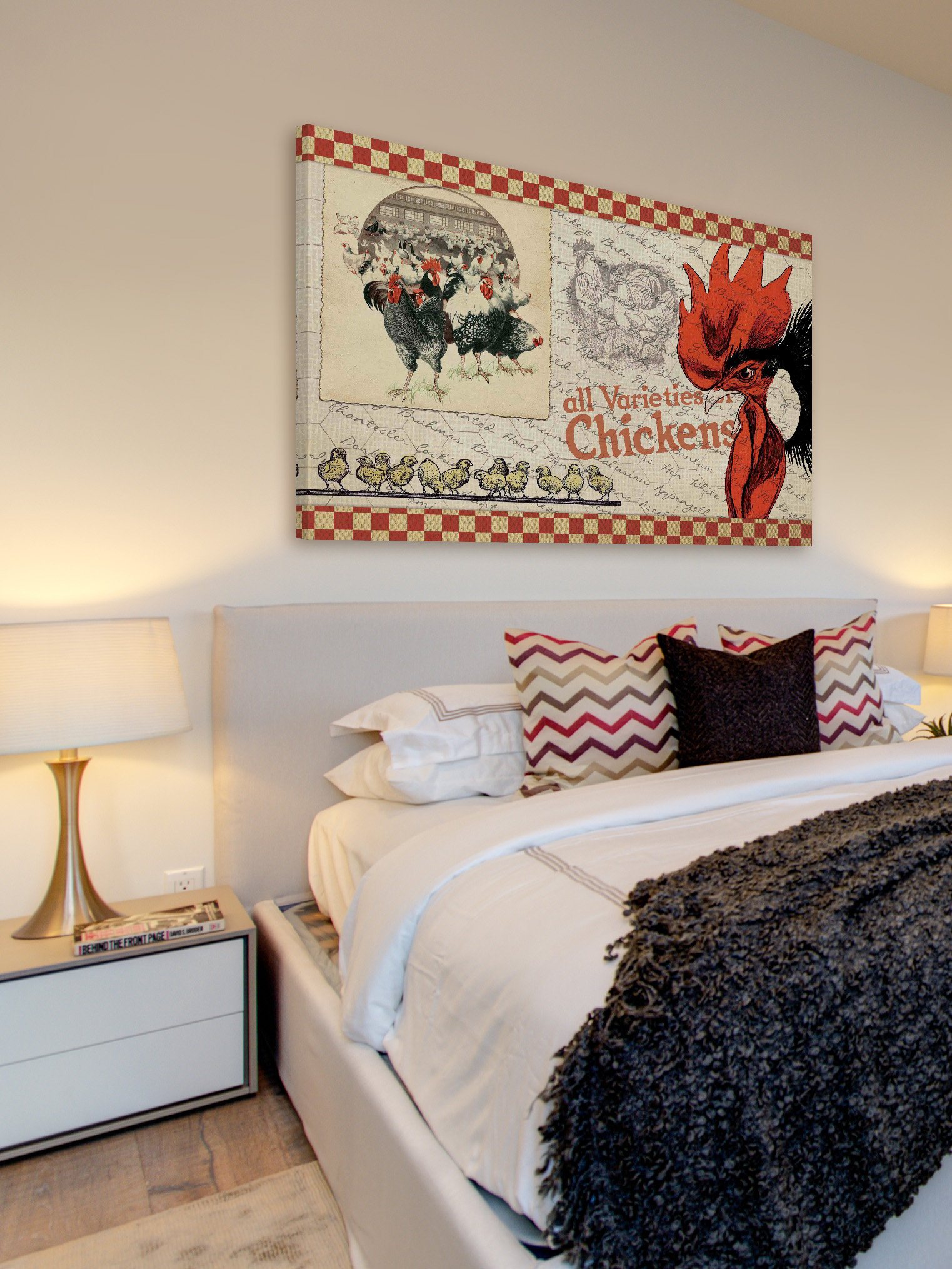 Marmont Hill Check Chicken - Wrapped Canvas Advertisements Print | Wayfair