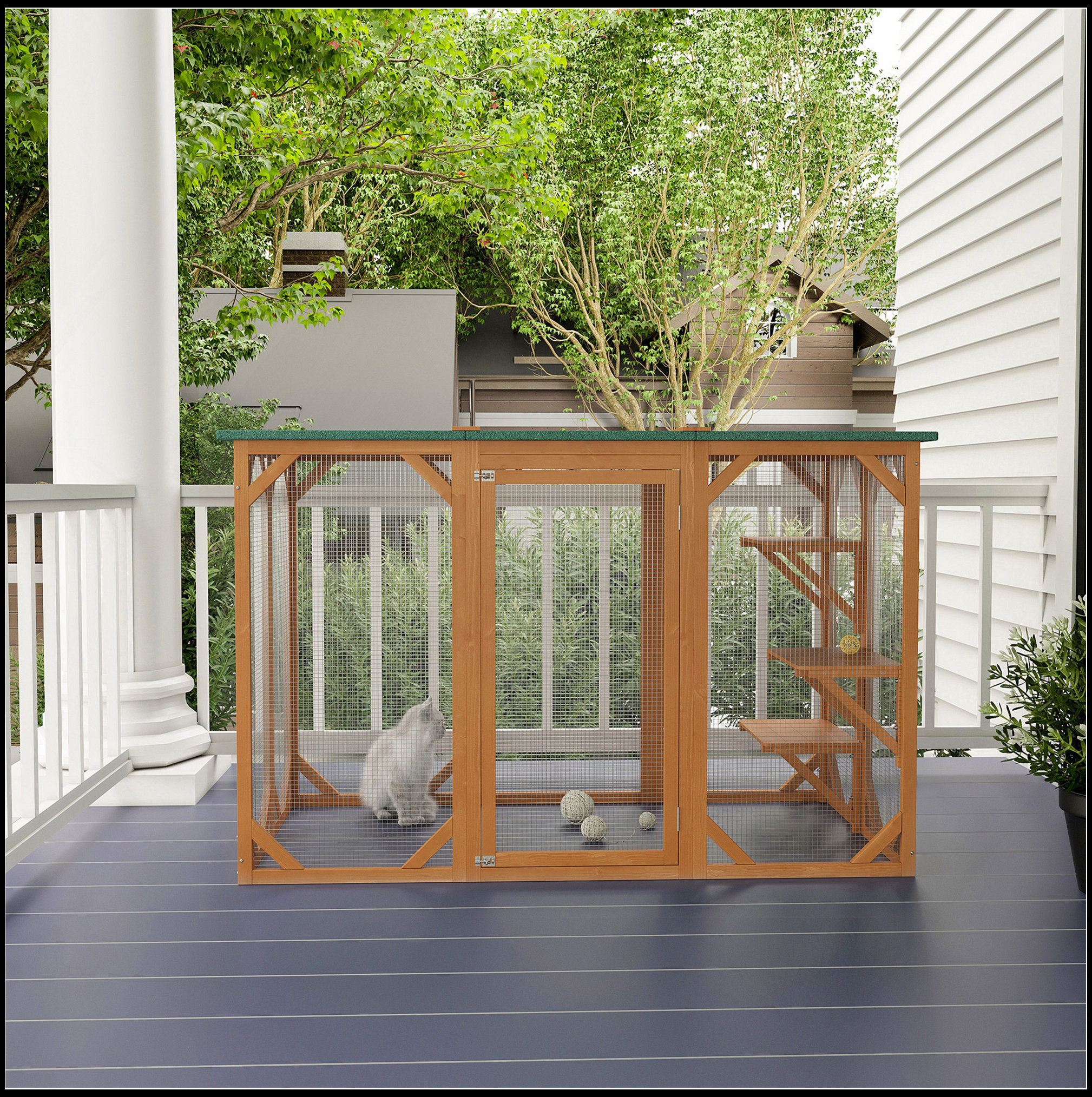 KUNMINGZHUHE Outdoor Cat House, Catio Wooden Feral Cat Shelter, Cat ...