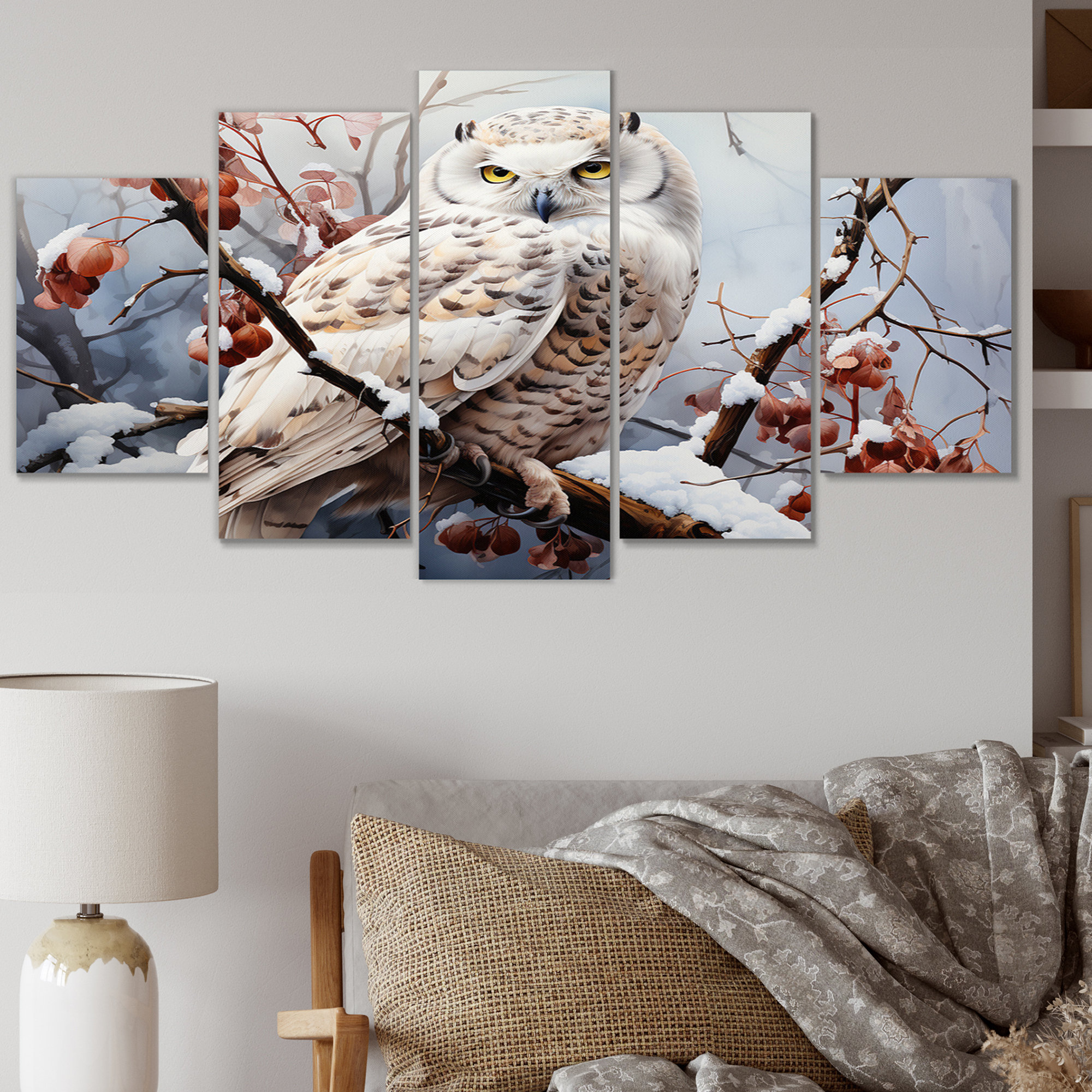 Millwood Pines Snowy Owl Winter III On Metal 5 Pieces Set | Wayfair