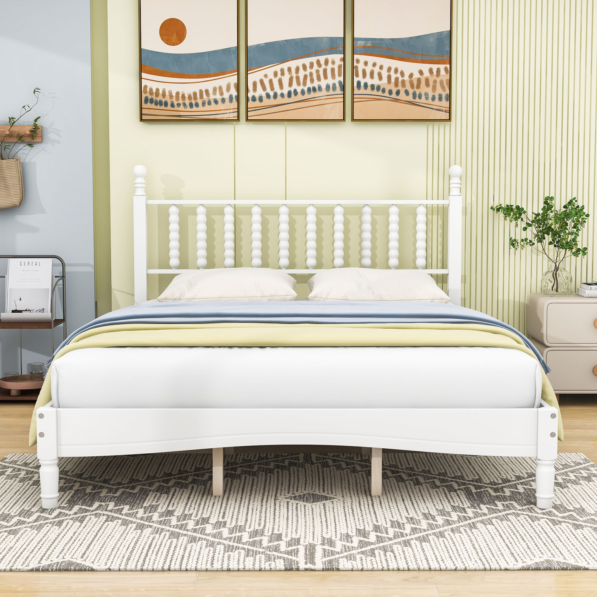 Charlton Home® Gersain Queen Size Wooden Platform Bed with Gourd Shaped ...