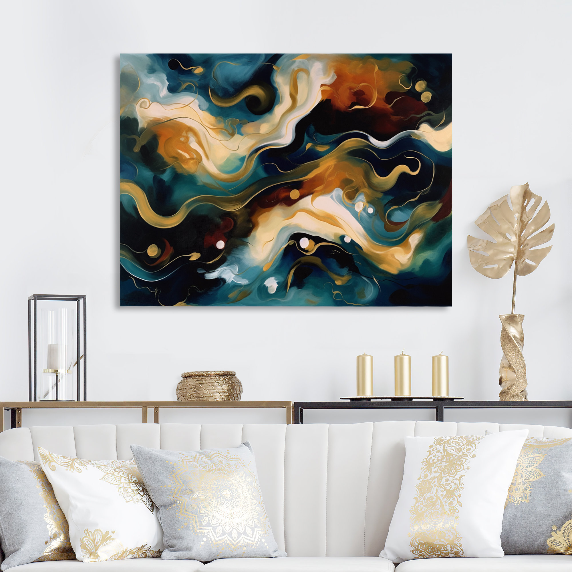 Ivy Bronx Marcell Blue And Yellow Marble Liquid Ink II On Canvas Print ...