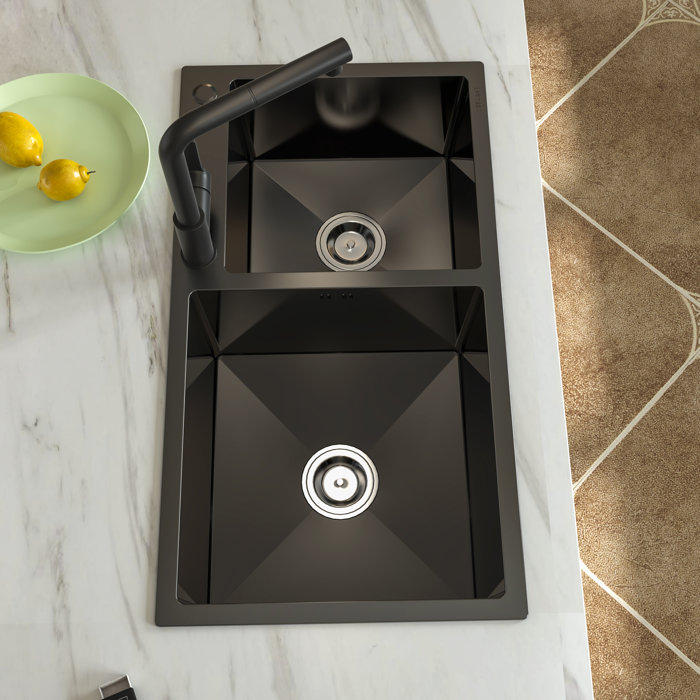 MEJE 30.75'' L Drop-In Double Bowl Stainless Steel Kitchen Sink ...