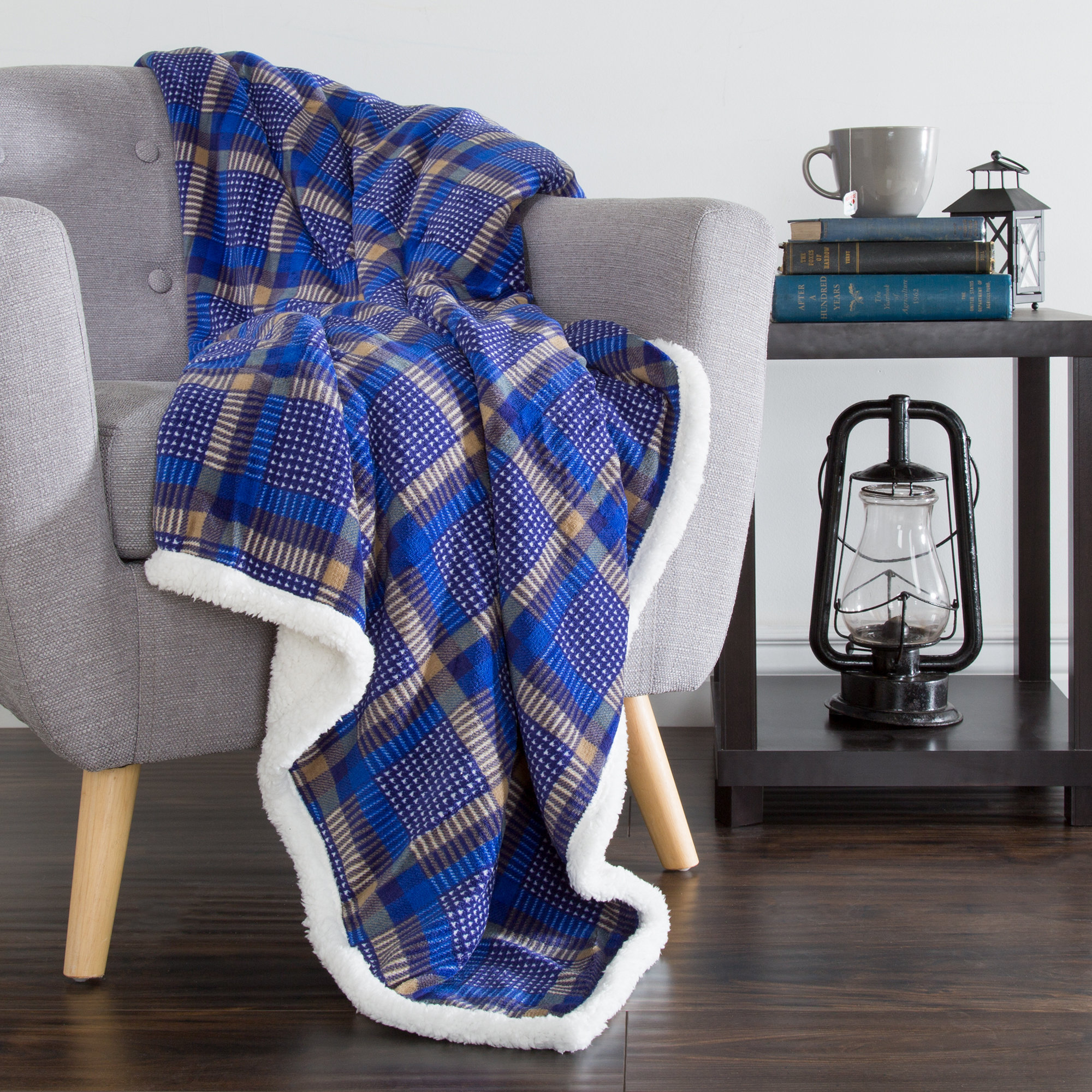 Lavish Home Reversible Plaid Fleece Blanket – 50-Inch x 60-Inch Machine ...