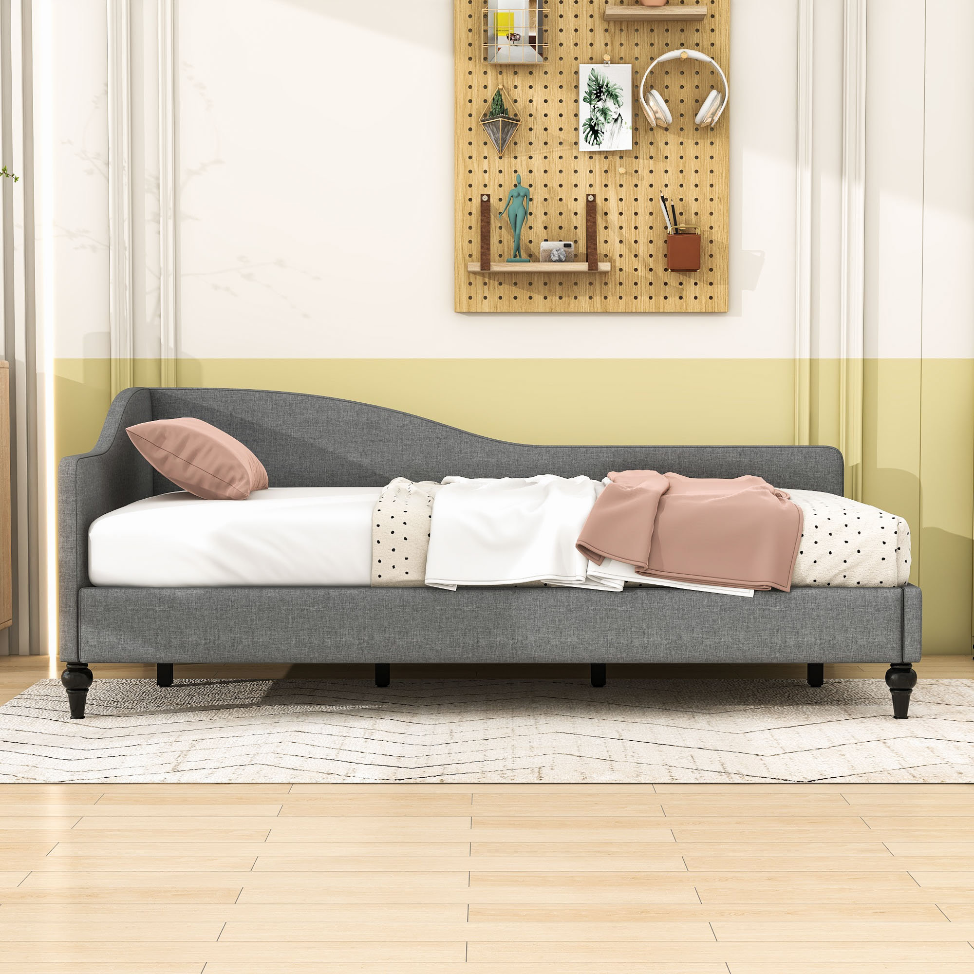 Lark Manor™ Modern L-Shaped Linen Upholstered Daybed with Support Leg ...