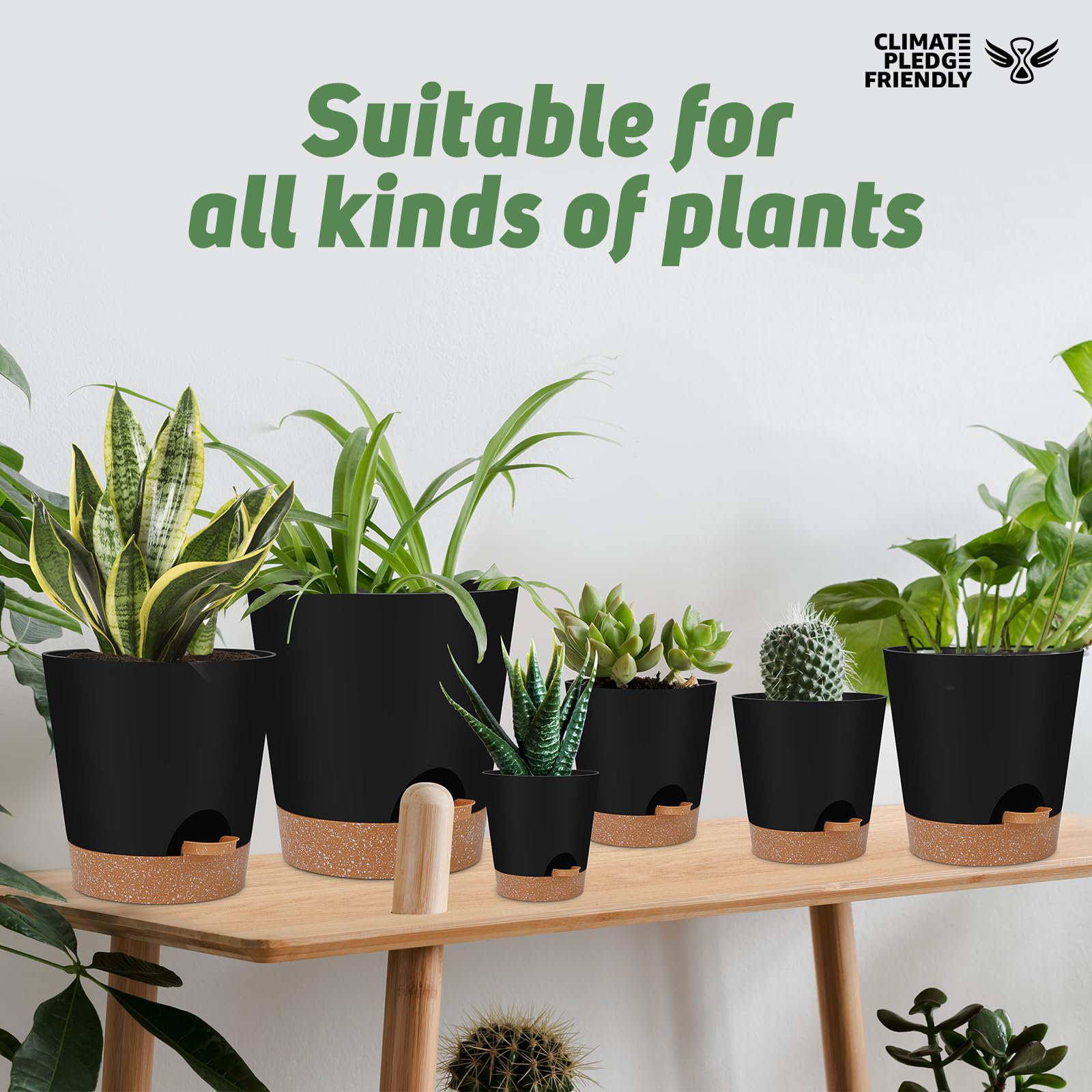 Latitude Run® Modern Black Self-Watering Planter Set - 6 Durable ...