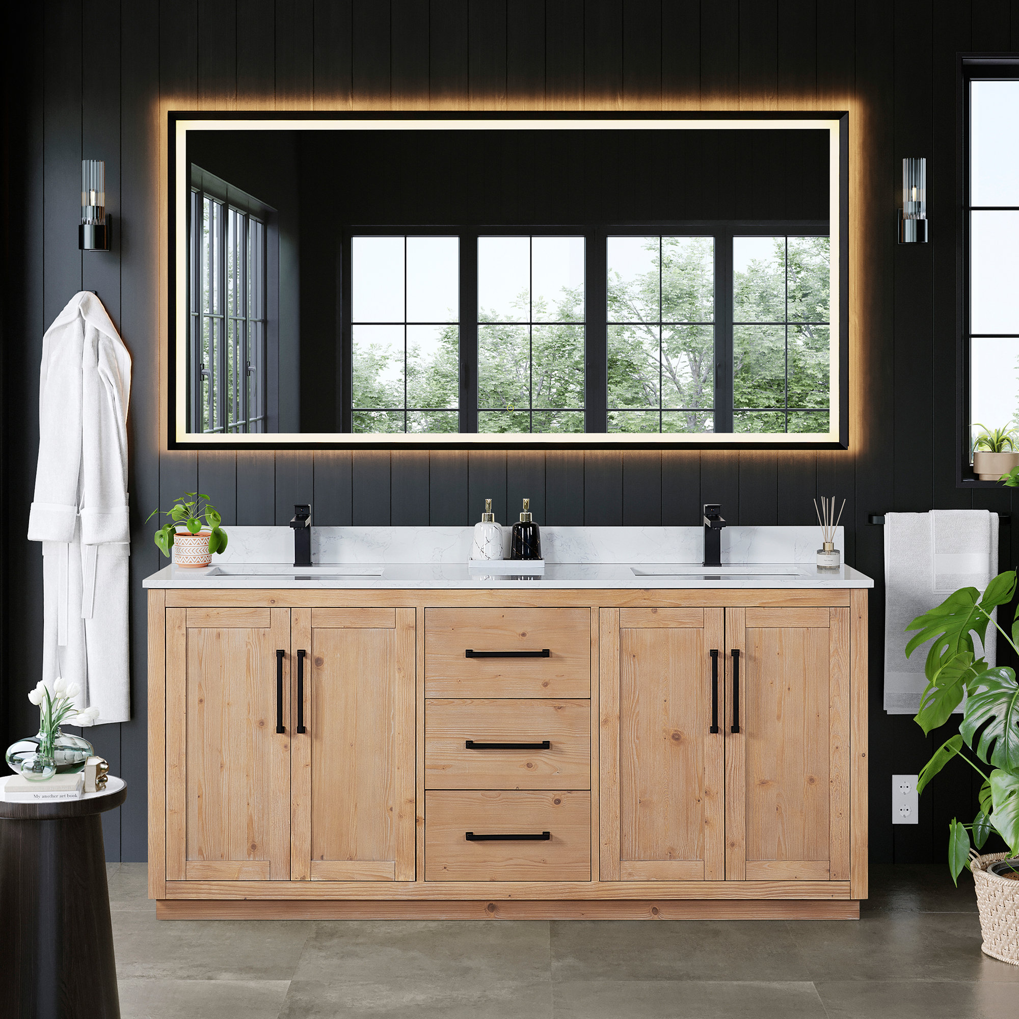 Red Barrel Studio® Tyliah 72" Double Bathroom Vanity with Grain White ...