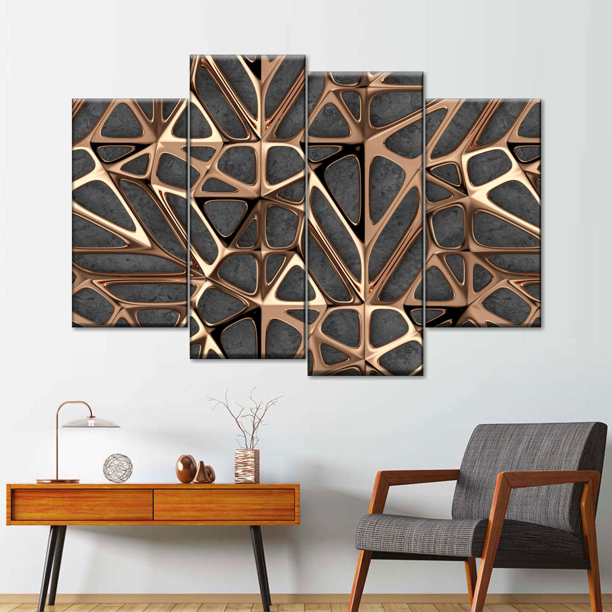 Mercer41 Gold Metal Lattice On Canvas 4 Pieces Set | Wayfair