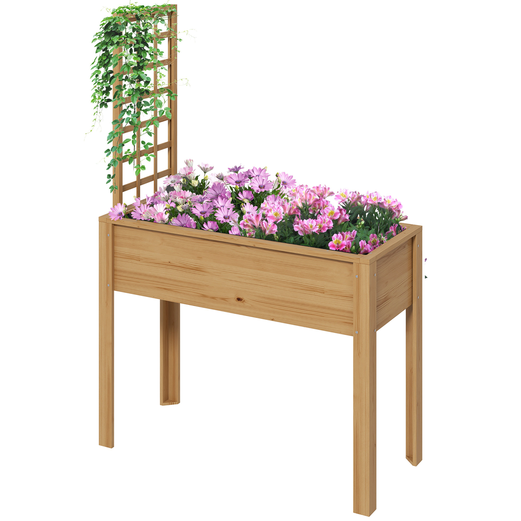 Ophelia & Co. Outsunny Elevated Wood Planter with Trellis, Natural, for ...