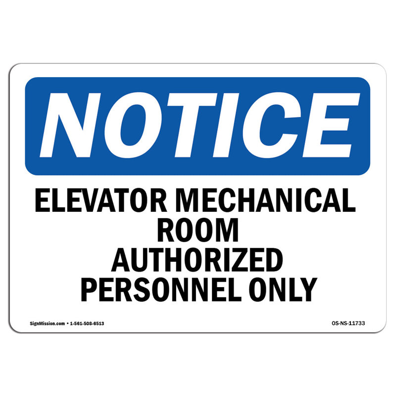 SignMission Elevator Mechanical Room Authorized Personnel Only Sign ...