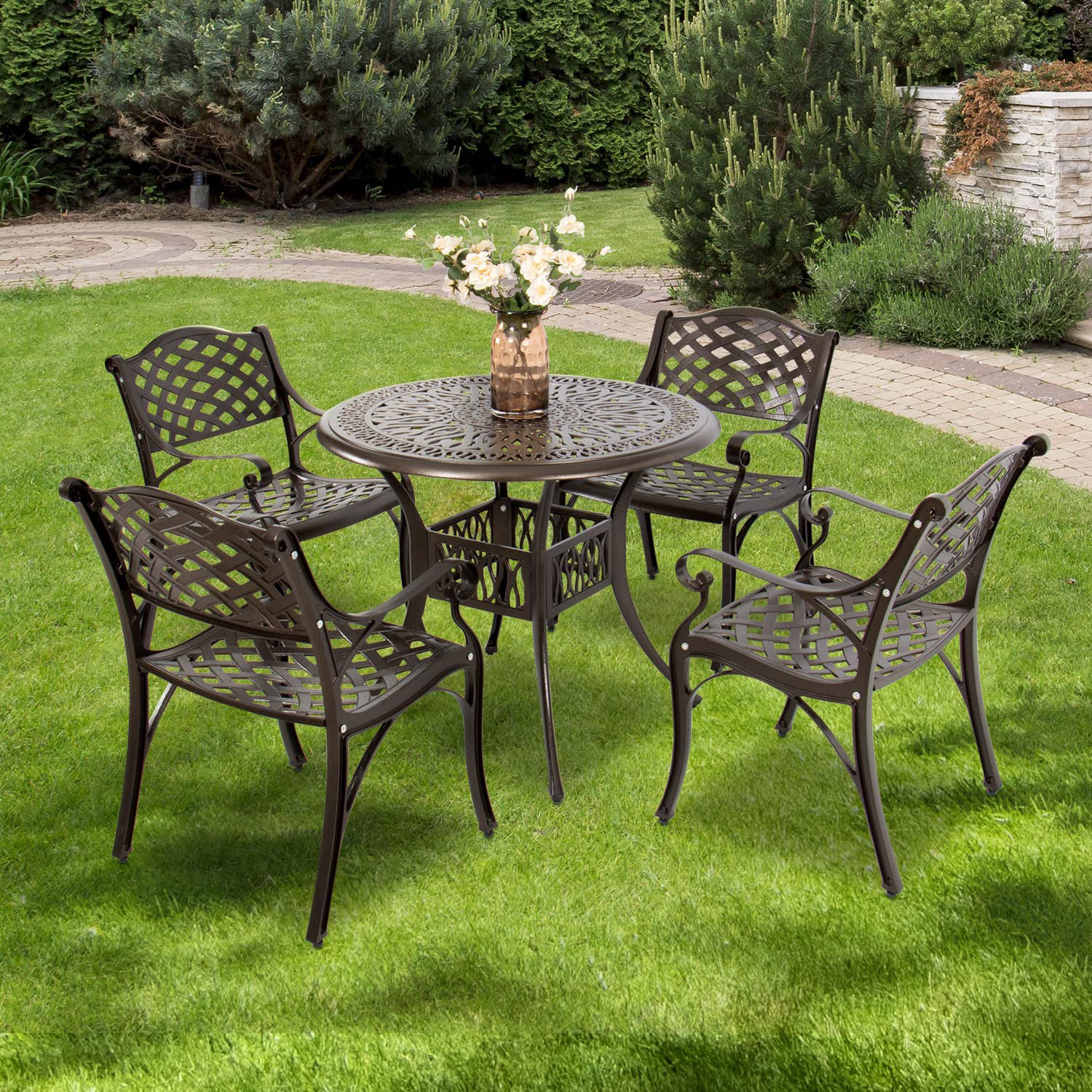 Lark Manor™ Amilyah Outdoor Patio Retro Round Cast Aluminium Dining ...