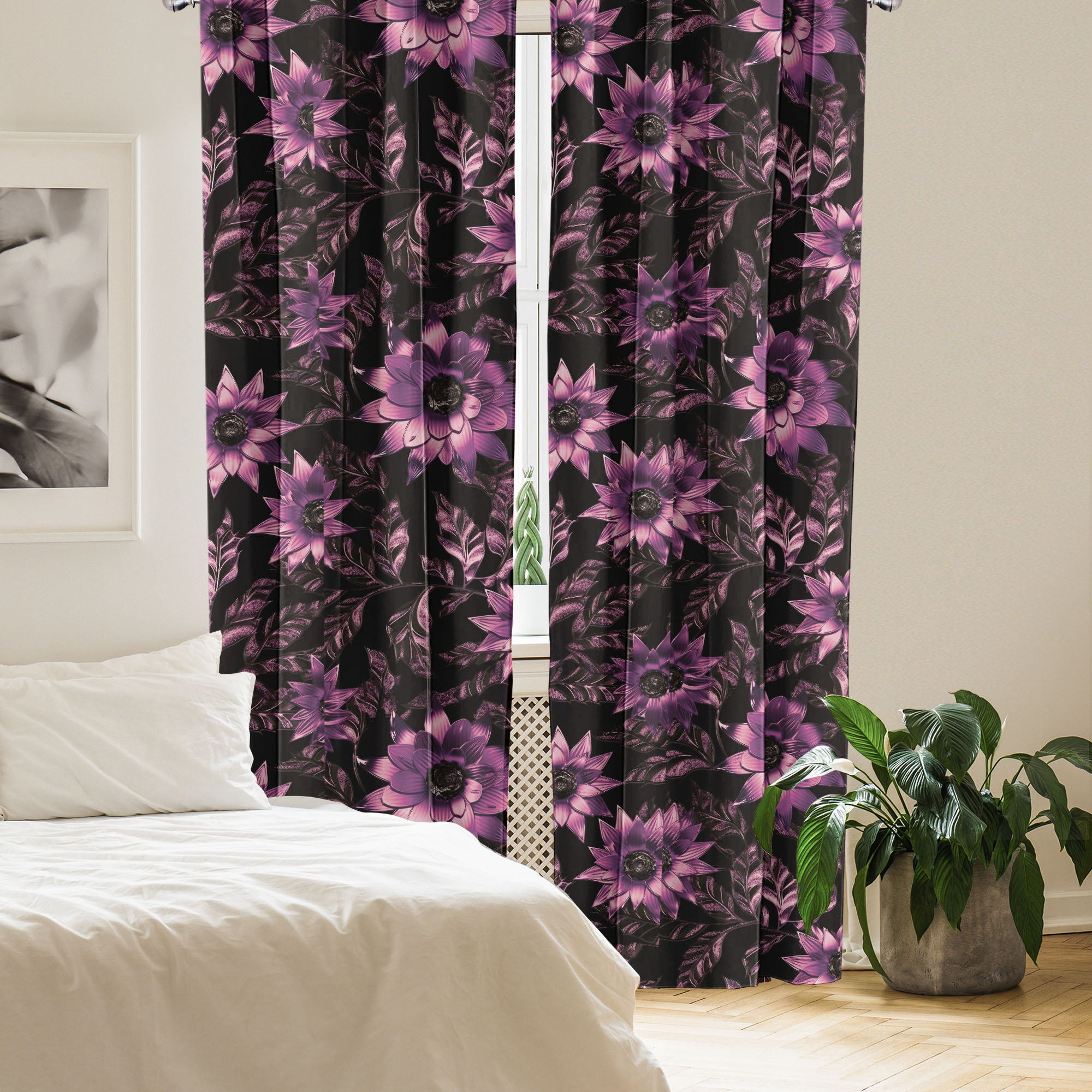 East Urban Home Dark Jungle Curtains Botany Flowers Leaves Pair of Pale ...