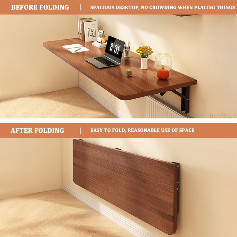 Ebern Designs Heavy Duty Wall Mounted Folding Table - Wooden Dining ...