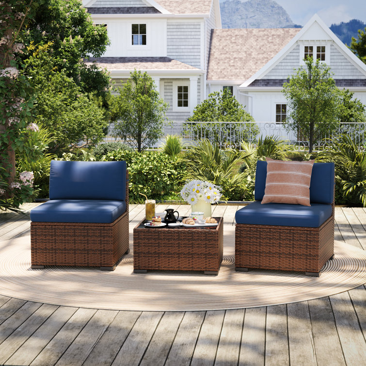 Ebern Designs Armless Wicker Outdoor Patio Chair With Cushions Set ...