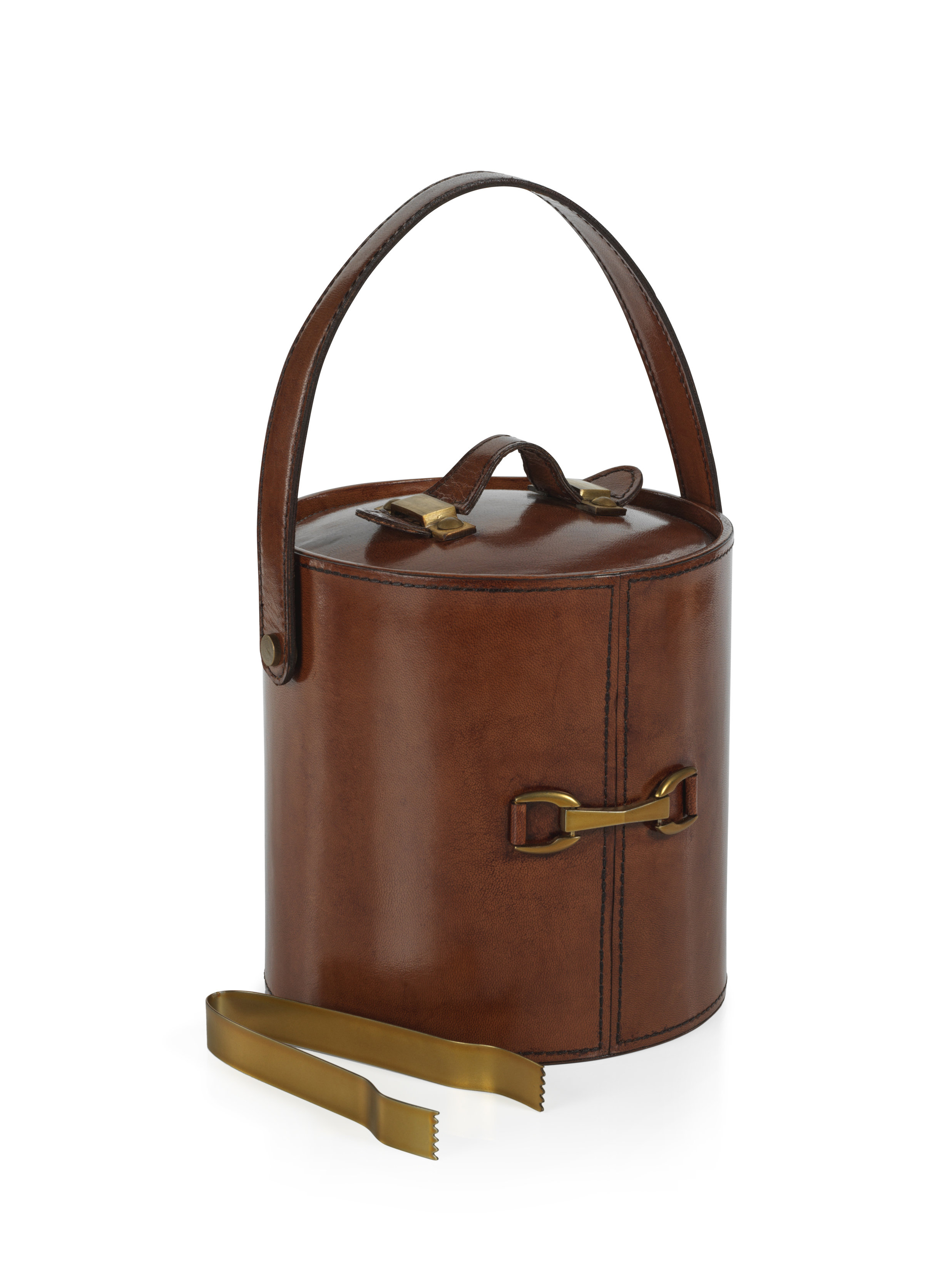 Williston Forge Harjivan Leather Ice Bucket with Gold Metal Ice Tong ...