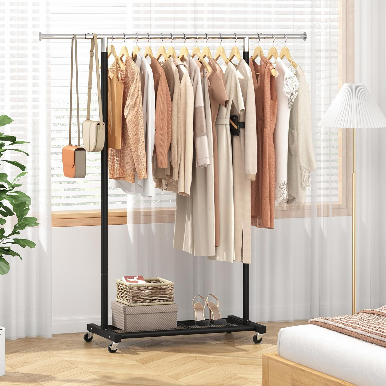 Latitude Run® Rack With Dense Mesh Storage Shelf Clothing Garment Rack ...