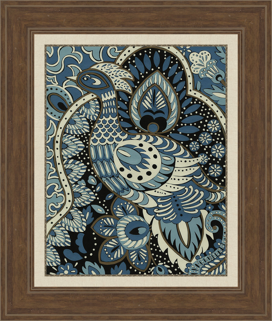 Bungalow Rose Drotar 'Indigo Peacock II' Framed Graphic Art | Wayfair