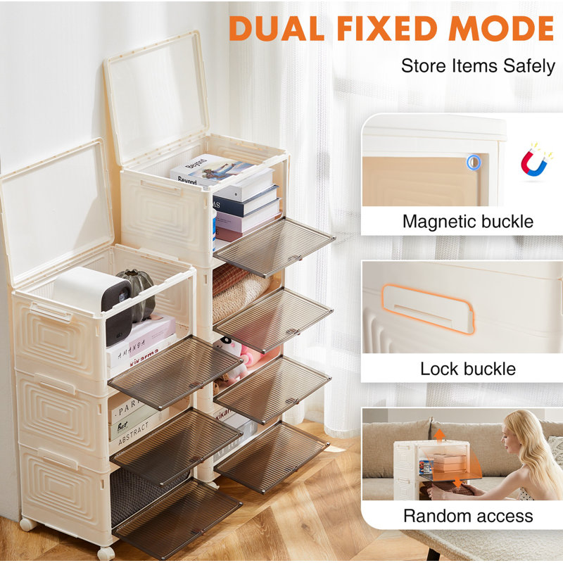 Hokku Designs 4 Tier Stackable Plastic Storage Bins with Lid,Magnetic ...