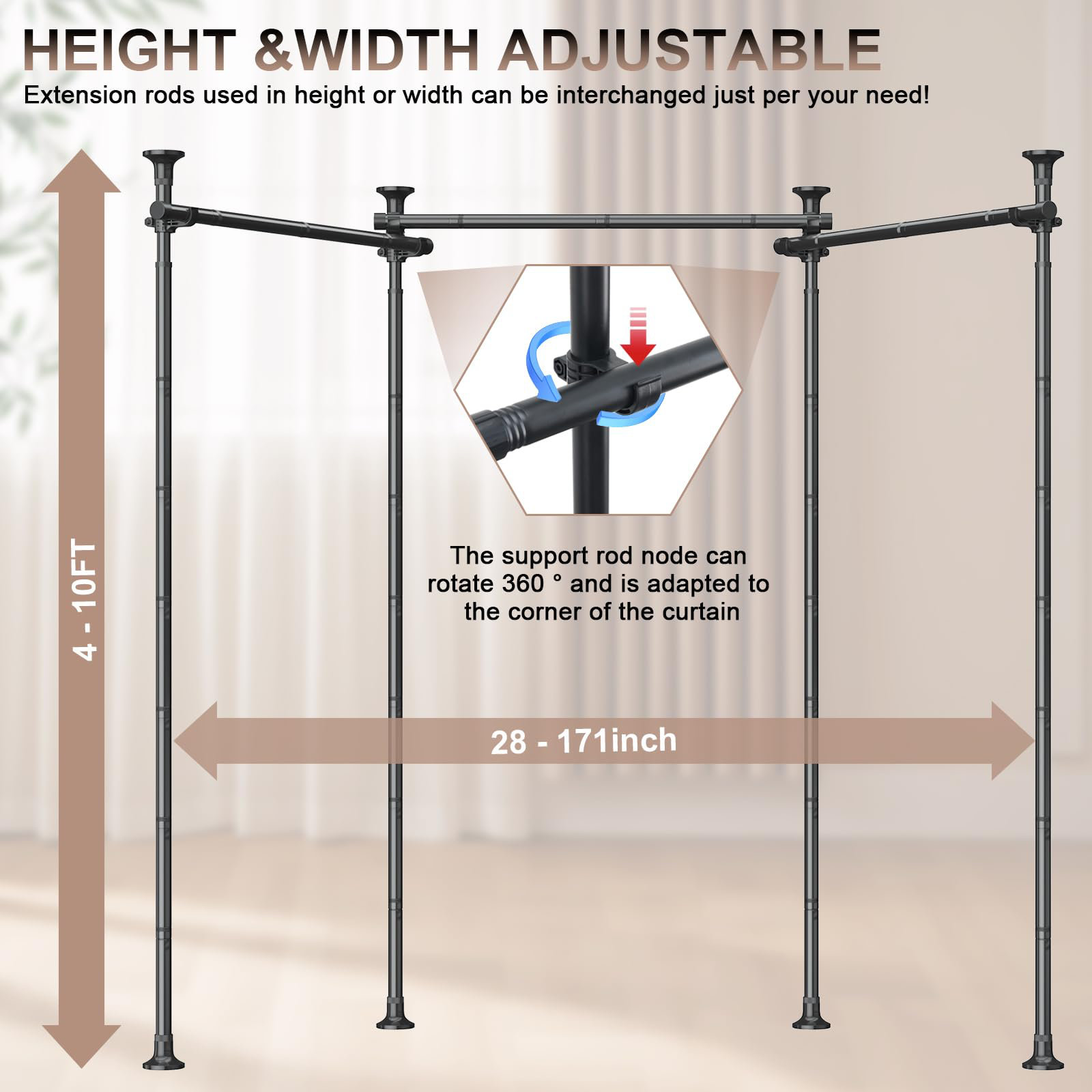 Rebrilliant Room Divider Curtain Rod, Curtain Rods No Drilling For Room ...