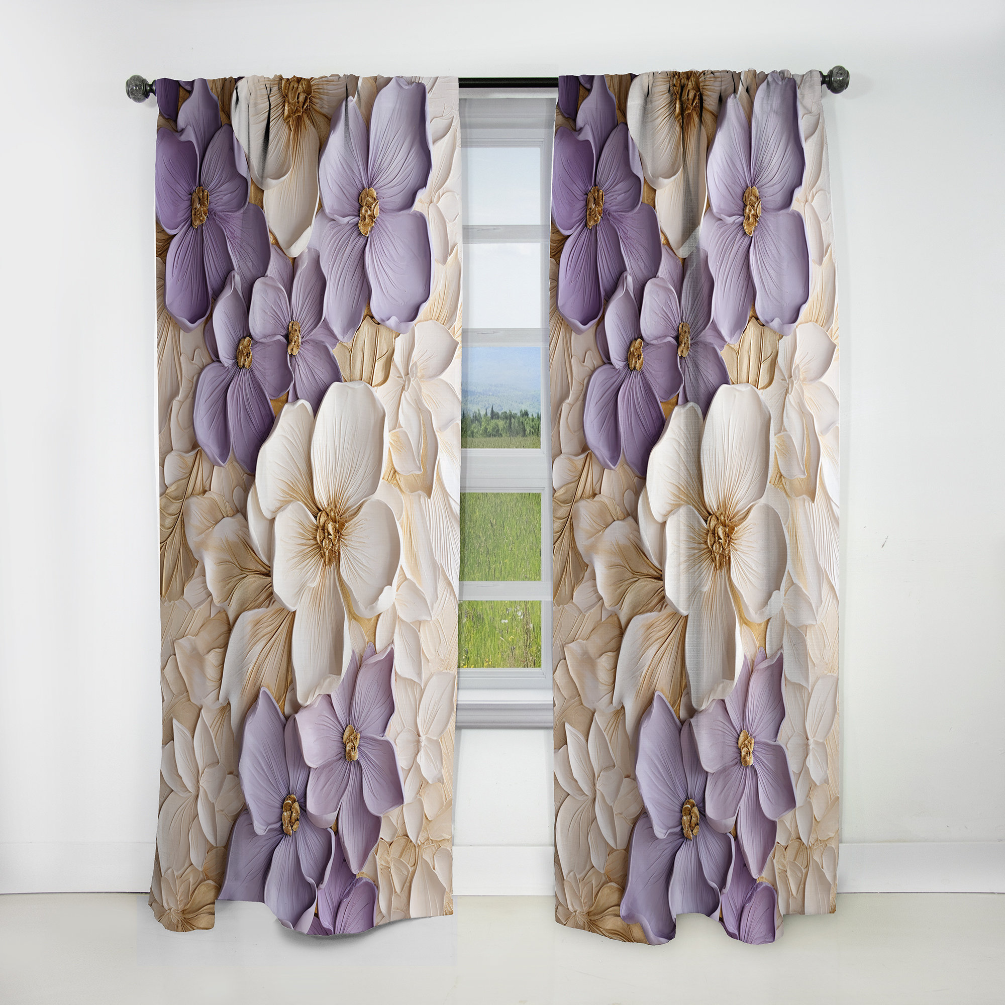 East Urban Home Castleman - Violets Blackout Floral Curtain - 1 Panel ...