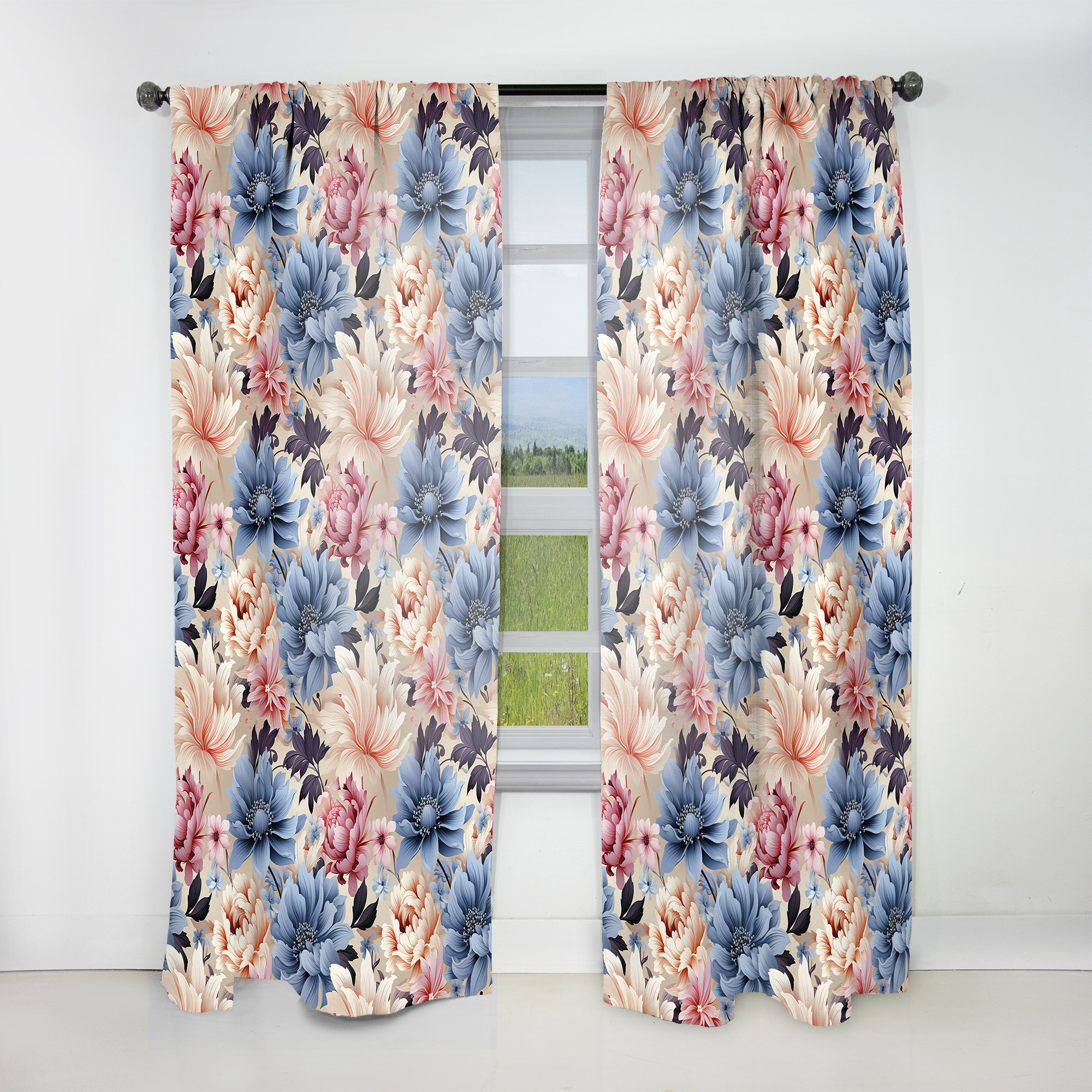 Design Art Pink And Blue Paisley Garden Dream I - Bohemian Curtain ...