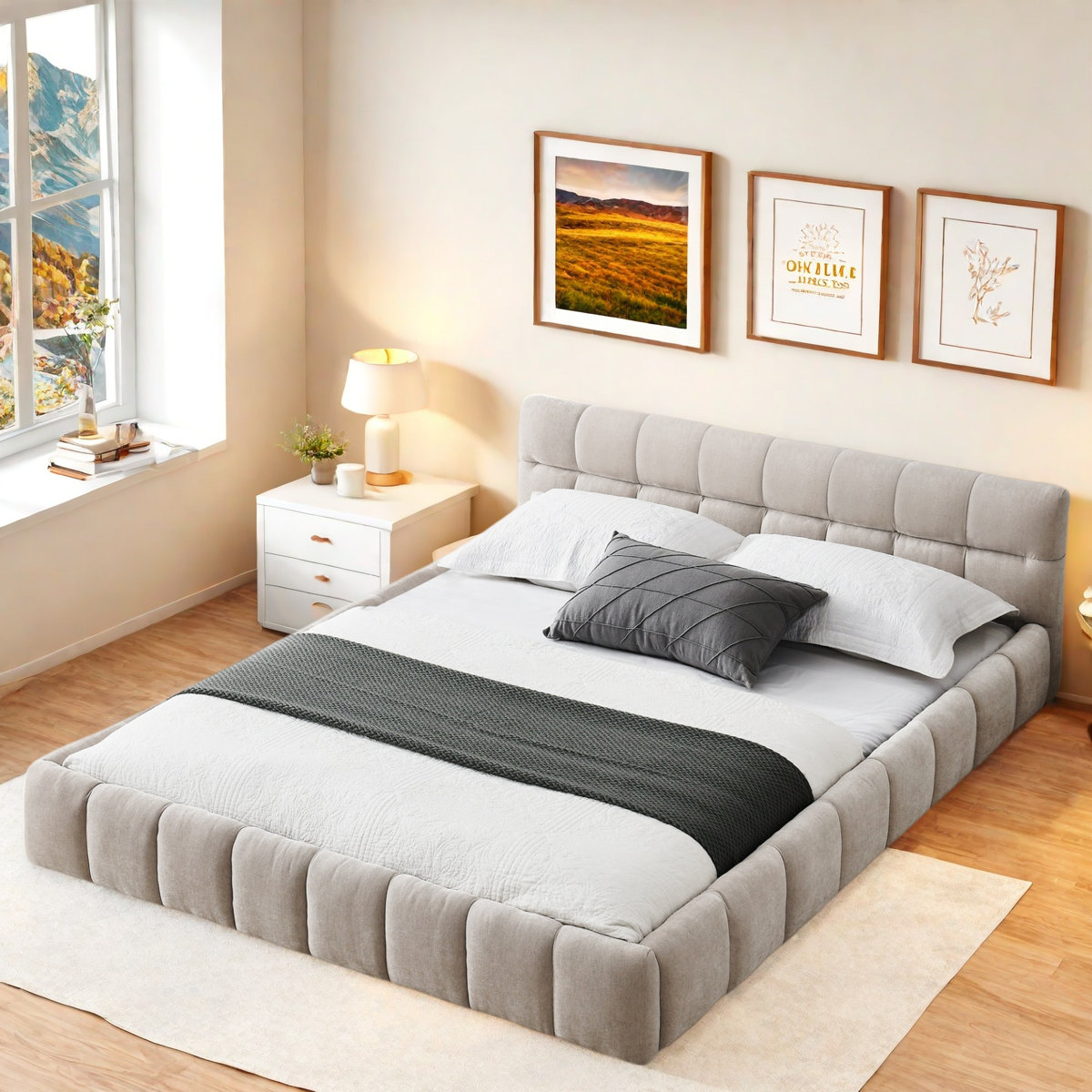 Mercer41 Upholstered Grounded Bed With Thick Fabric | Wayfair