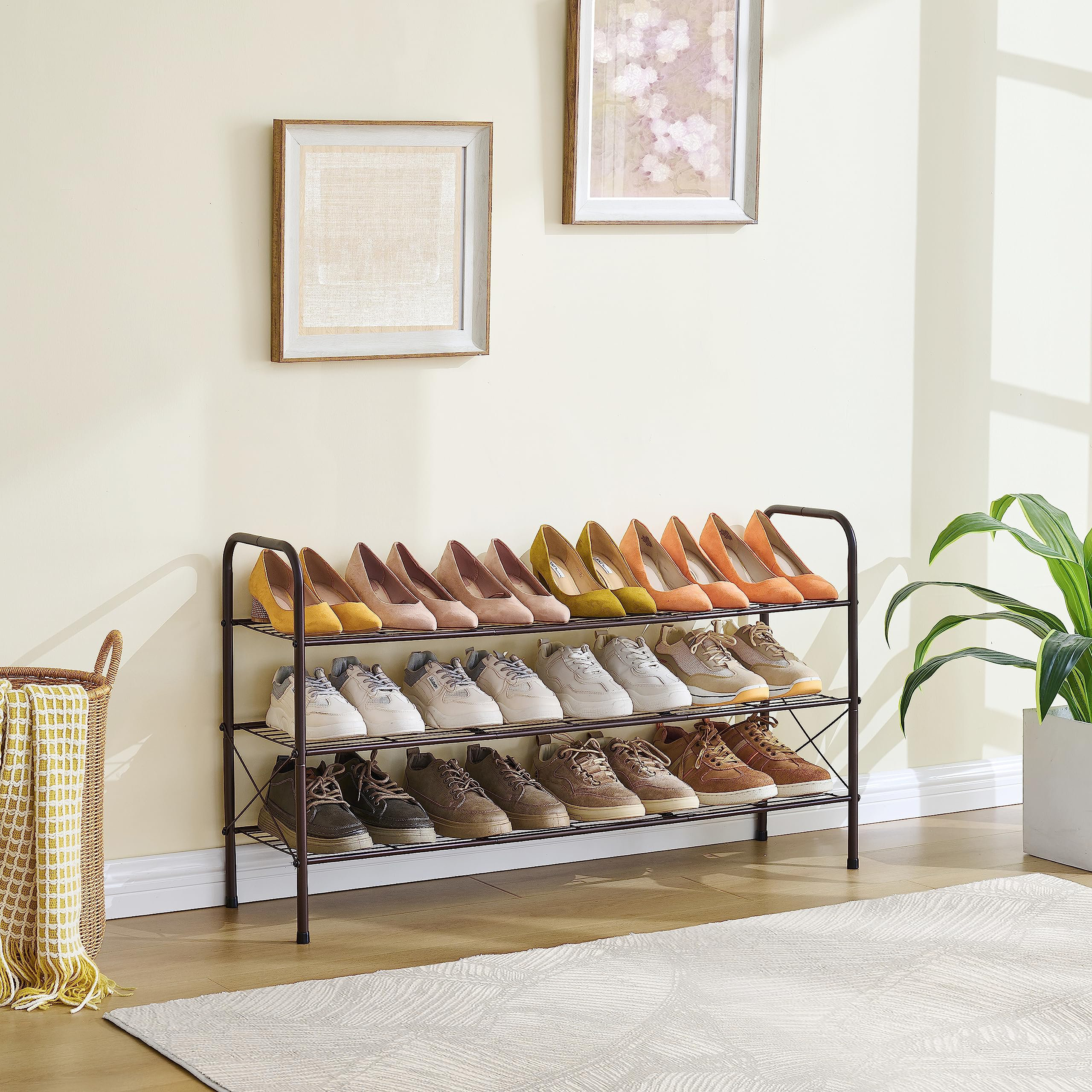 Rebrilliant 3-Tier Brown Mesh Shoe Rack - Durable Entryway Organizer ...