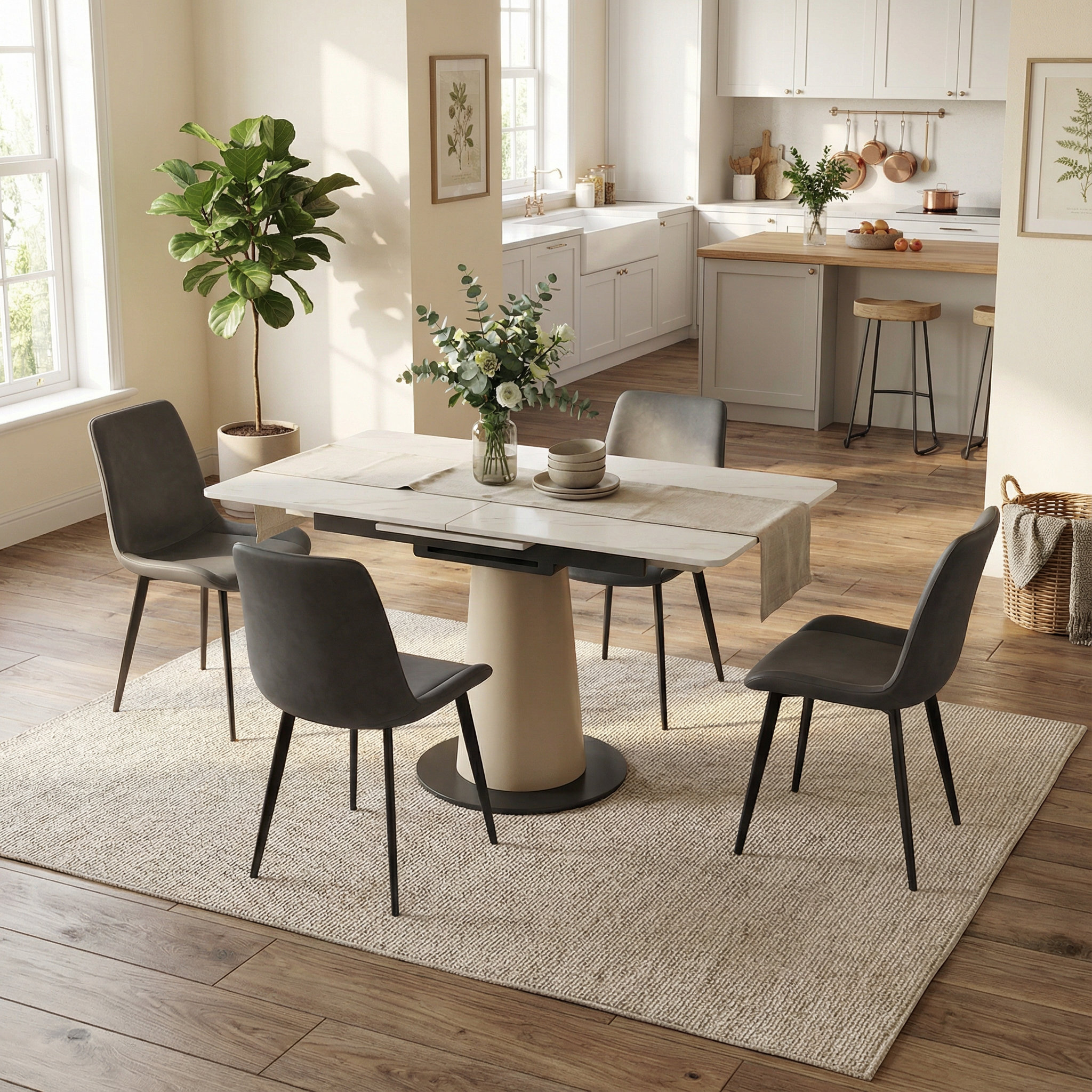 George Oliver Vesta 63" Expandable Rock Slab & Leather-wrapped ...
