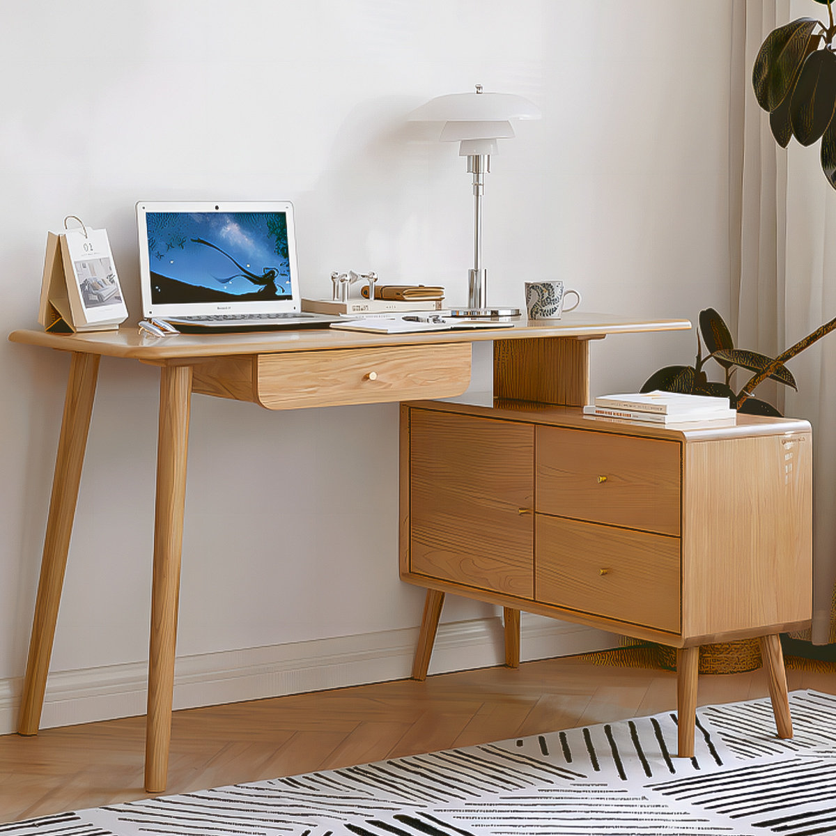 Corrigan Studio® 55.12"Original wood color rectangular solid wood desk ...