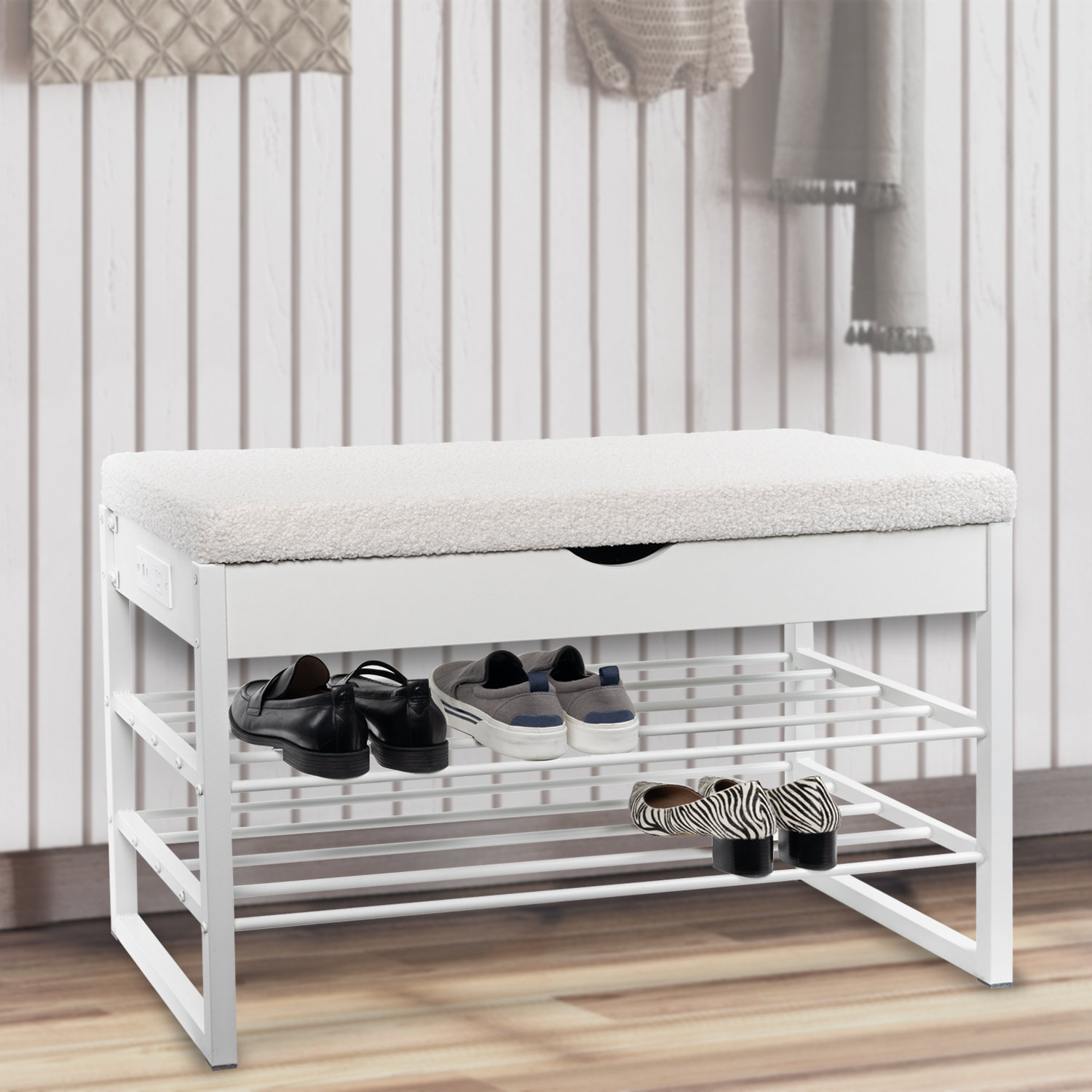 Latitude Run® Upholstered Modern Versatile Storage Bench with Charging ...