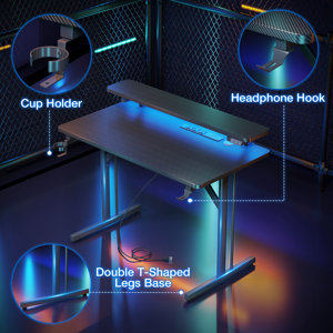 Inbox Zero Marivel Gaming Desk with LED Strips & Cup Holder, Home ...