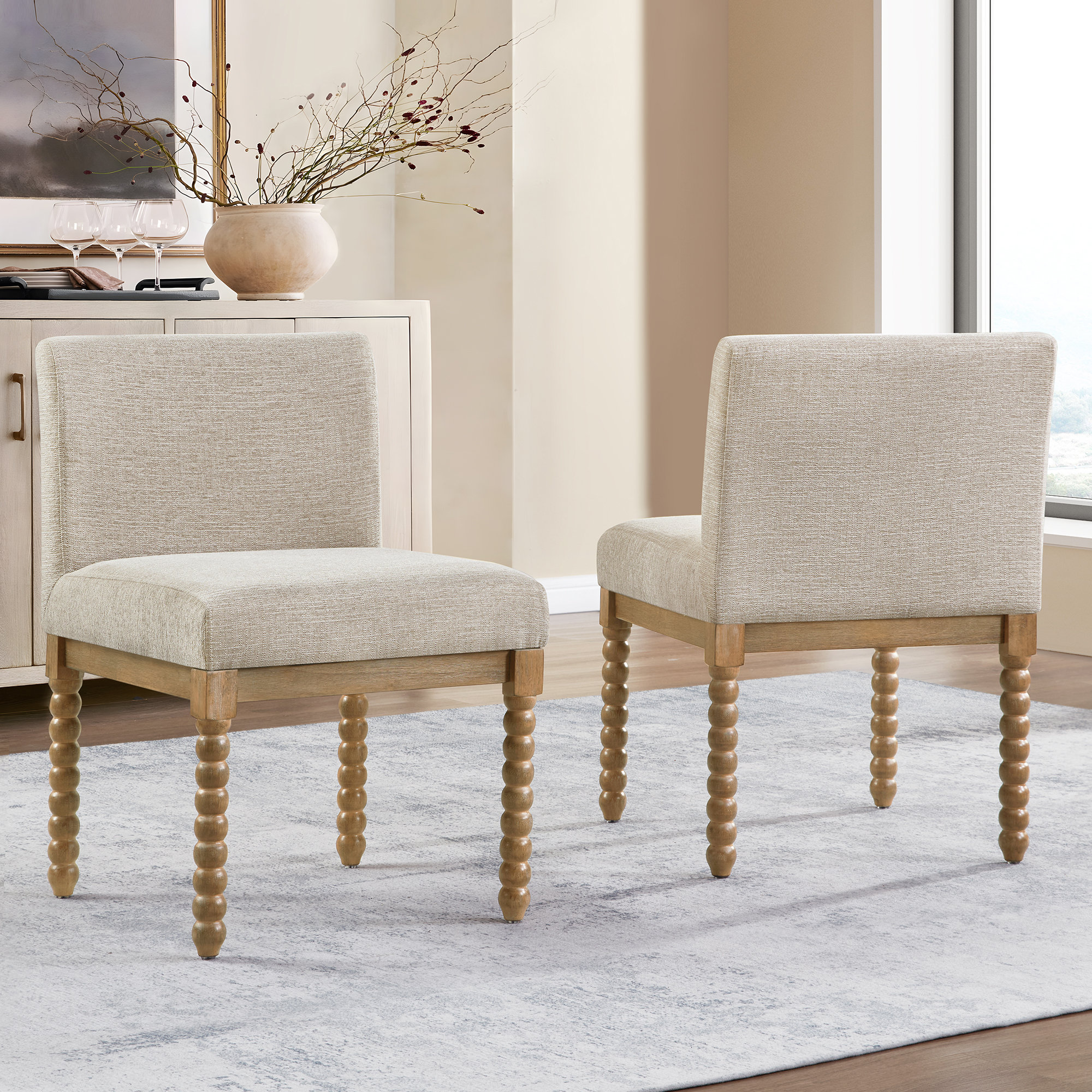 Alcott Hill® Upholstered Low Back Rubber Wood Bobbin Legs Dining Chair ...