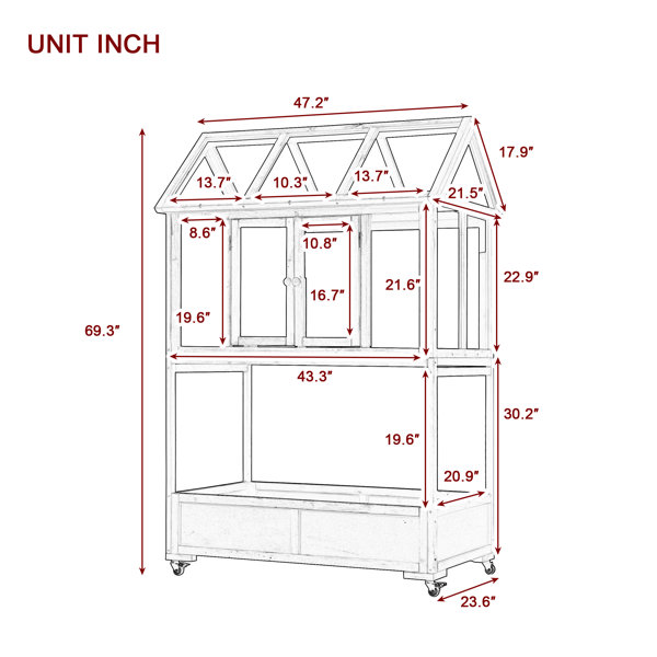 Arlmont & Co. Garden Wood Portable Cold Frame With Movable Wheels Mini ...