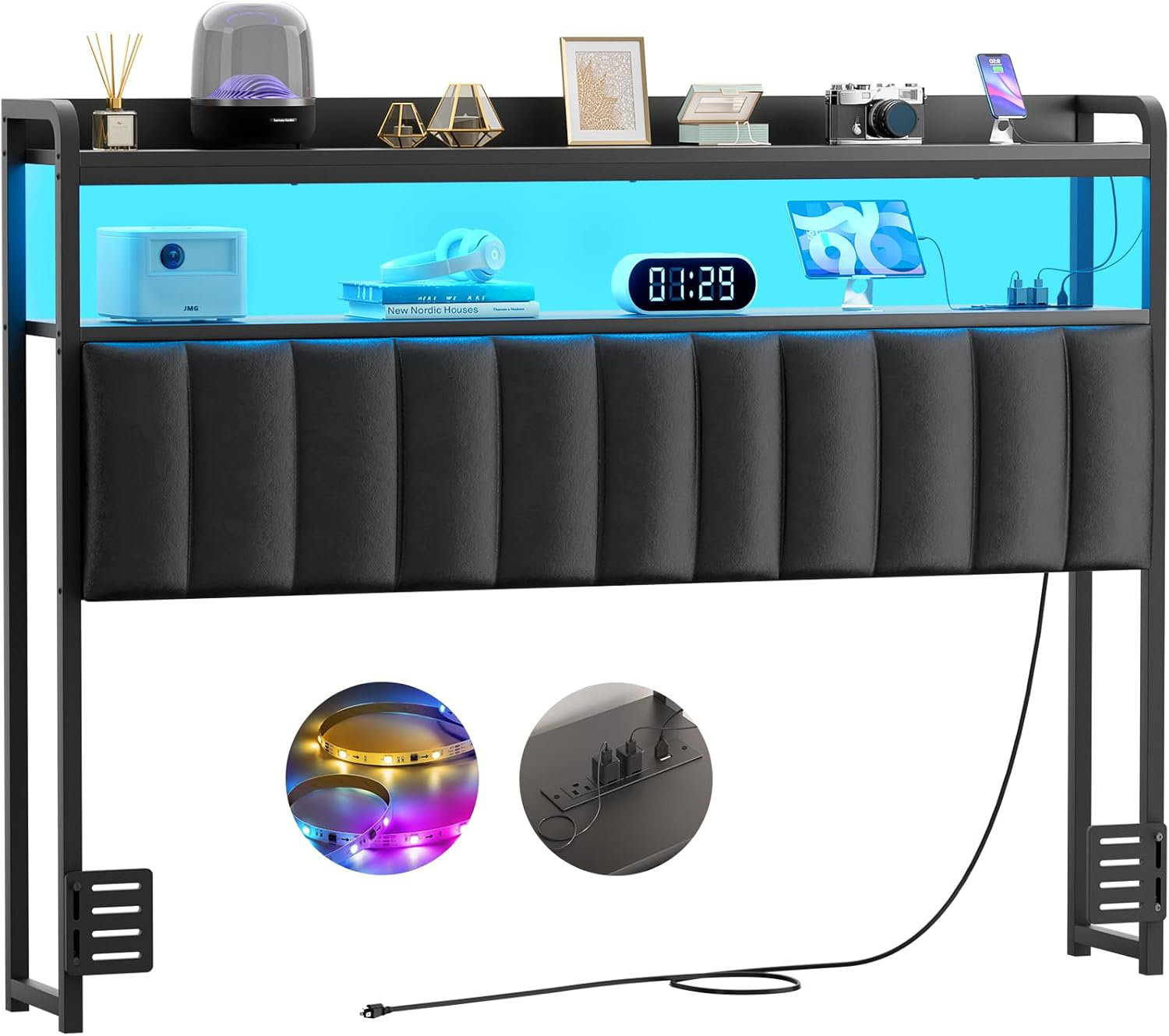 Brayden Studio Upholstered Headboards With Outlets USB Ports And LED ...