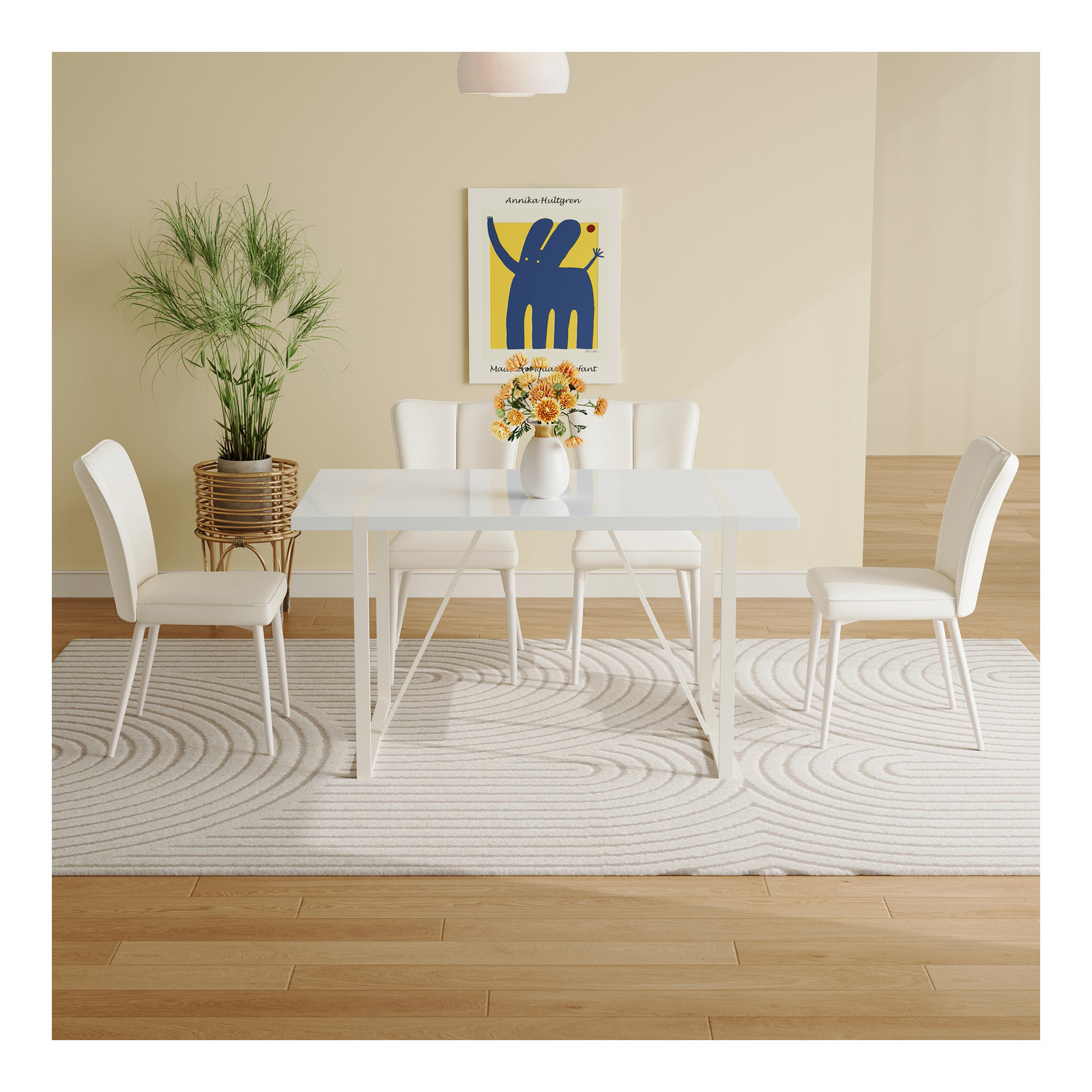 George Oliver 55"x31.5" Style White MDF Dining Table Set with Armless ...