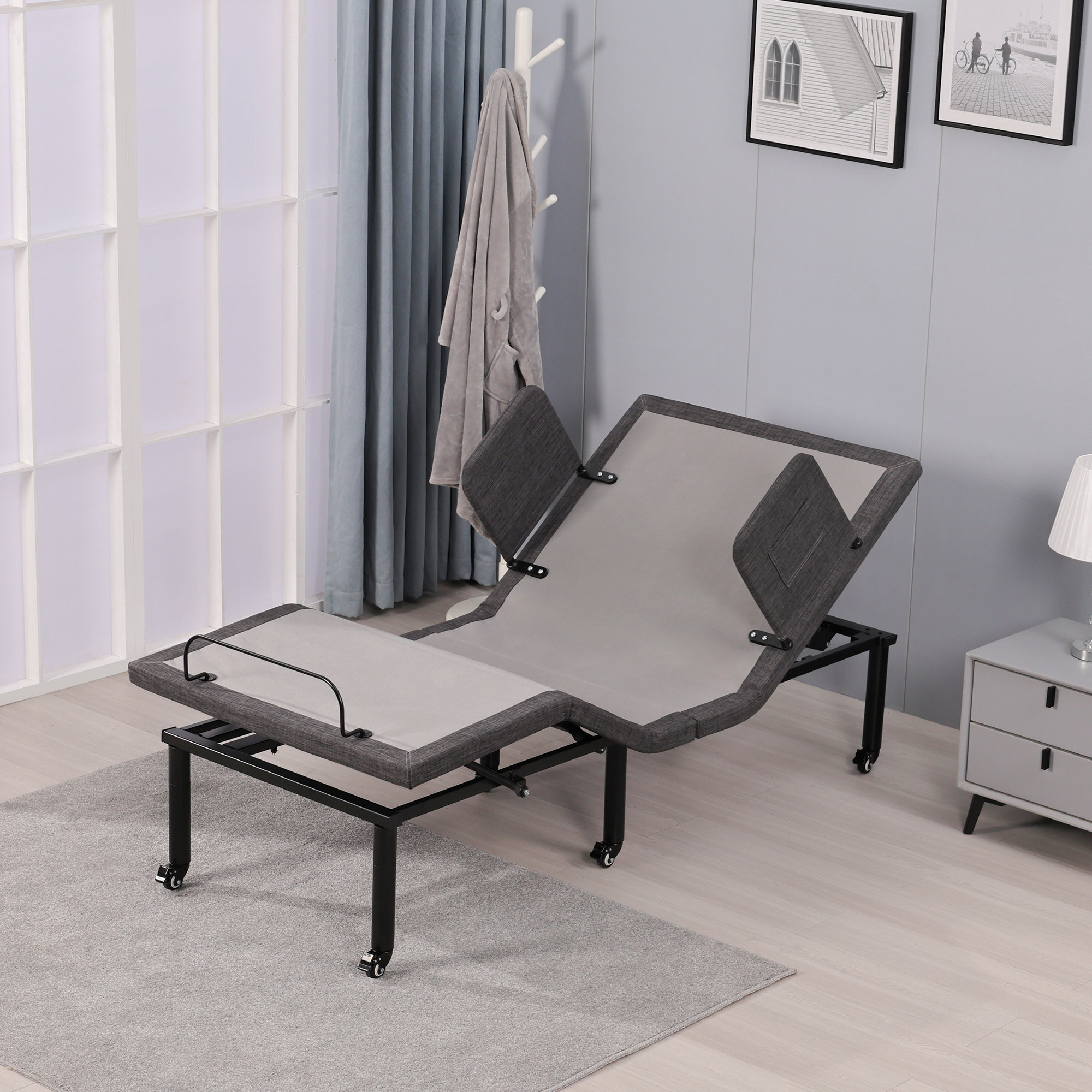 ESHINE Adjustable Medical Bed Frame, Including Side Rails & Pedal ...