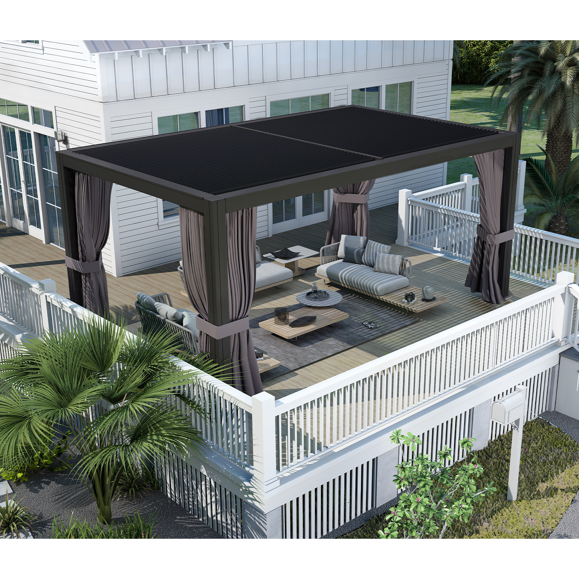 PURPLE LEAF Louvered Pergola with Netting and Curtains & Reviews | Wayfair