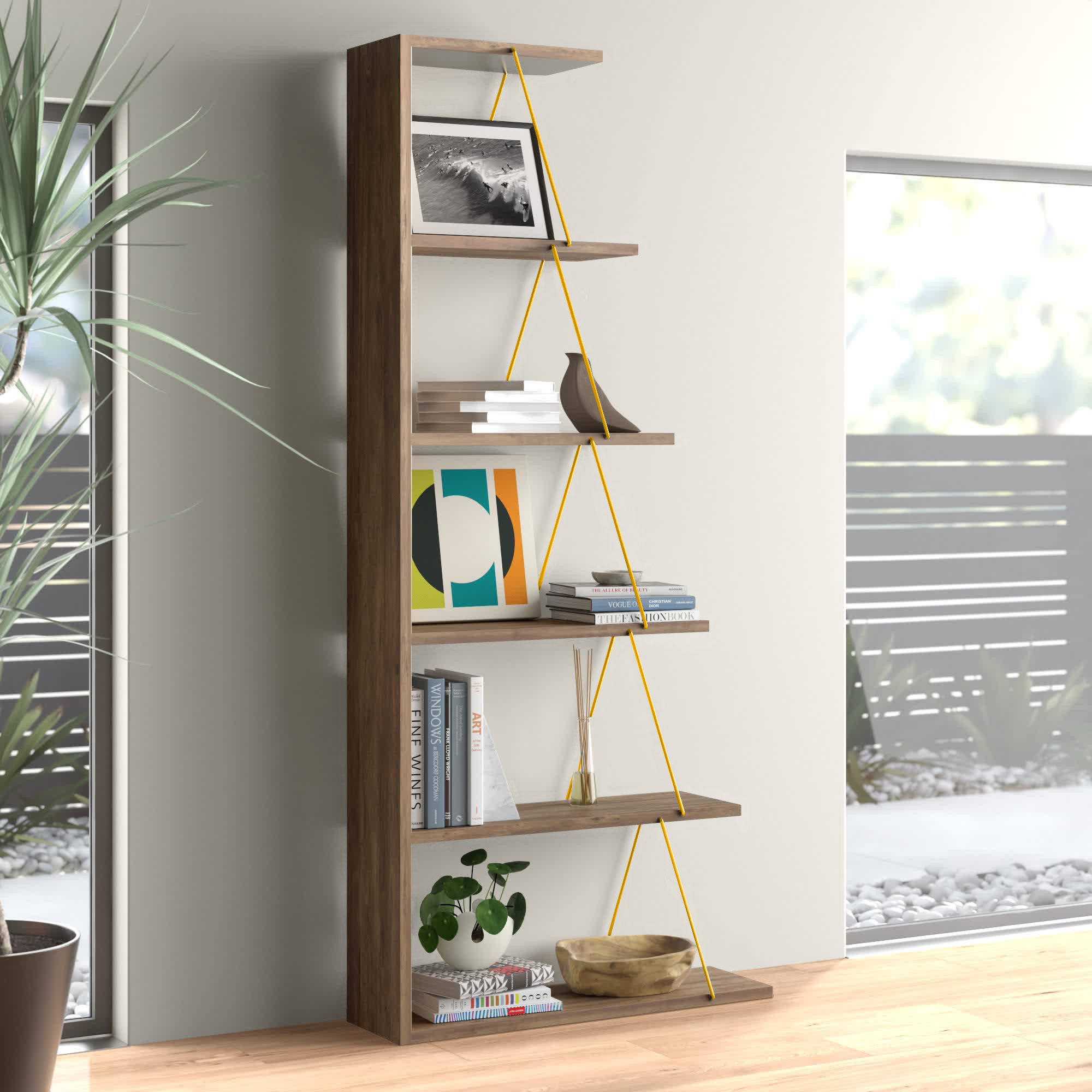 Corrigan Studio Meira 57'' H x 25'' W Ladder Bookcase, Modern 5 Tier ...