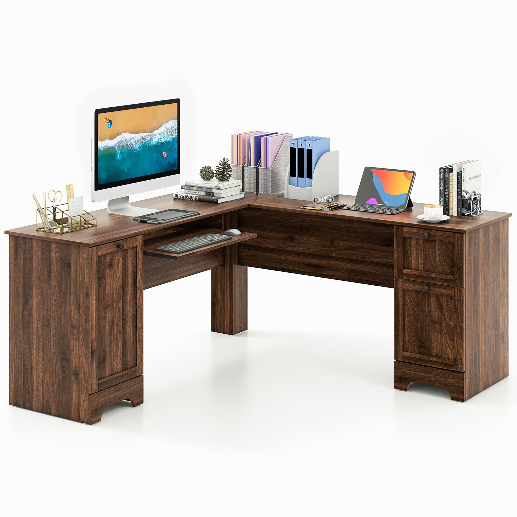 Wade Logan® Aviyon 66.5'' W L-Shaped Computer Desk with and Cabinet ...