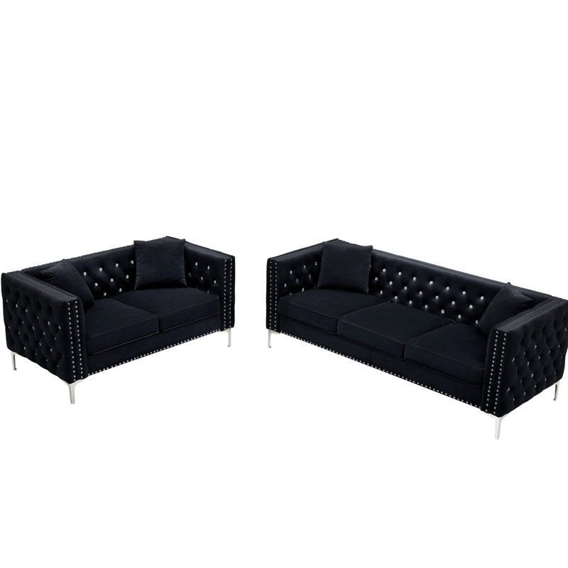 House of Hampton® 2 Piece Modern Velvet Set with Sofa and Loveseat ...