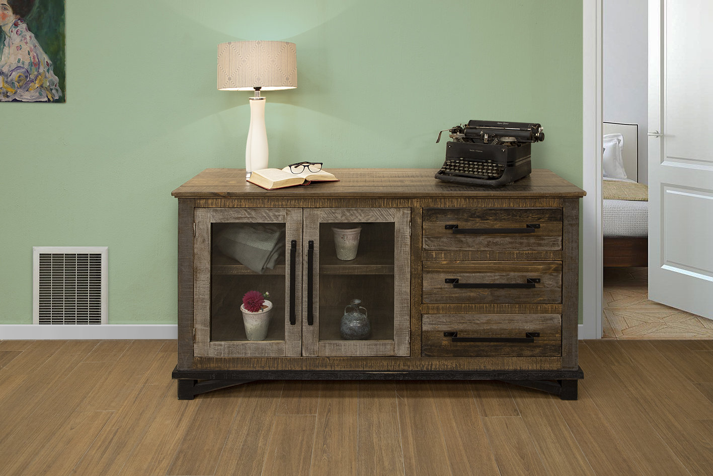 International Furniture Direct Loft Brown 3 Drawers, 2 Doors Buffet ...