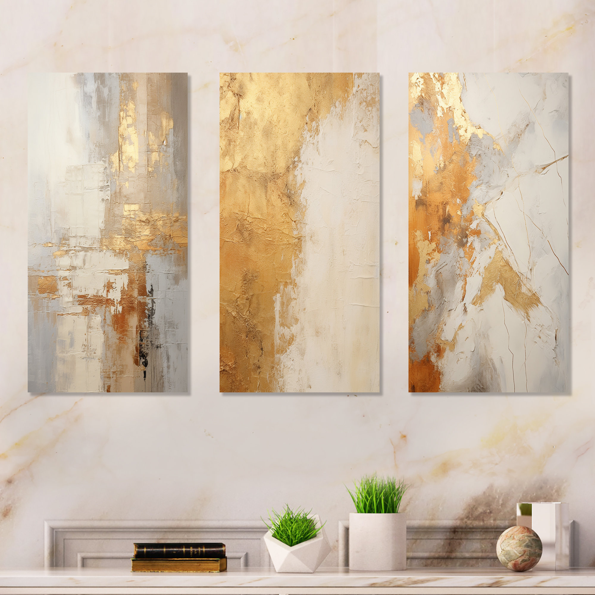 Design Art Gold And White Abstract Split - Abstract Shapes Metal Prints ...