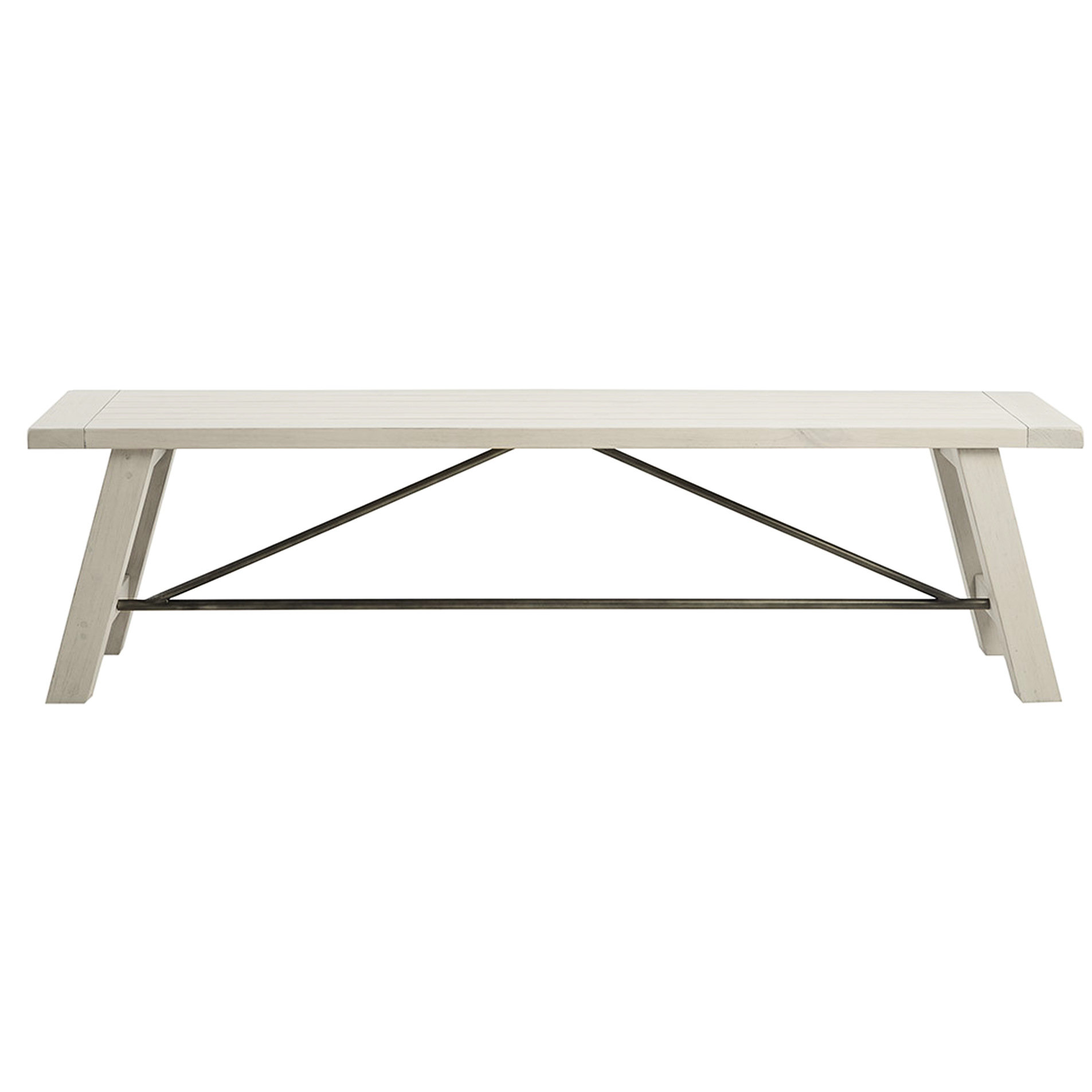 17 Stories Rustic Look Dining Bench In Solid Wood, Metal , White Wash ...