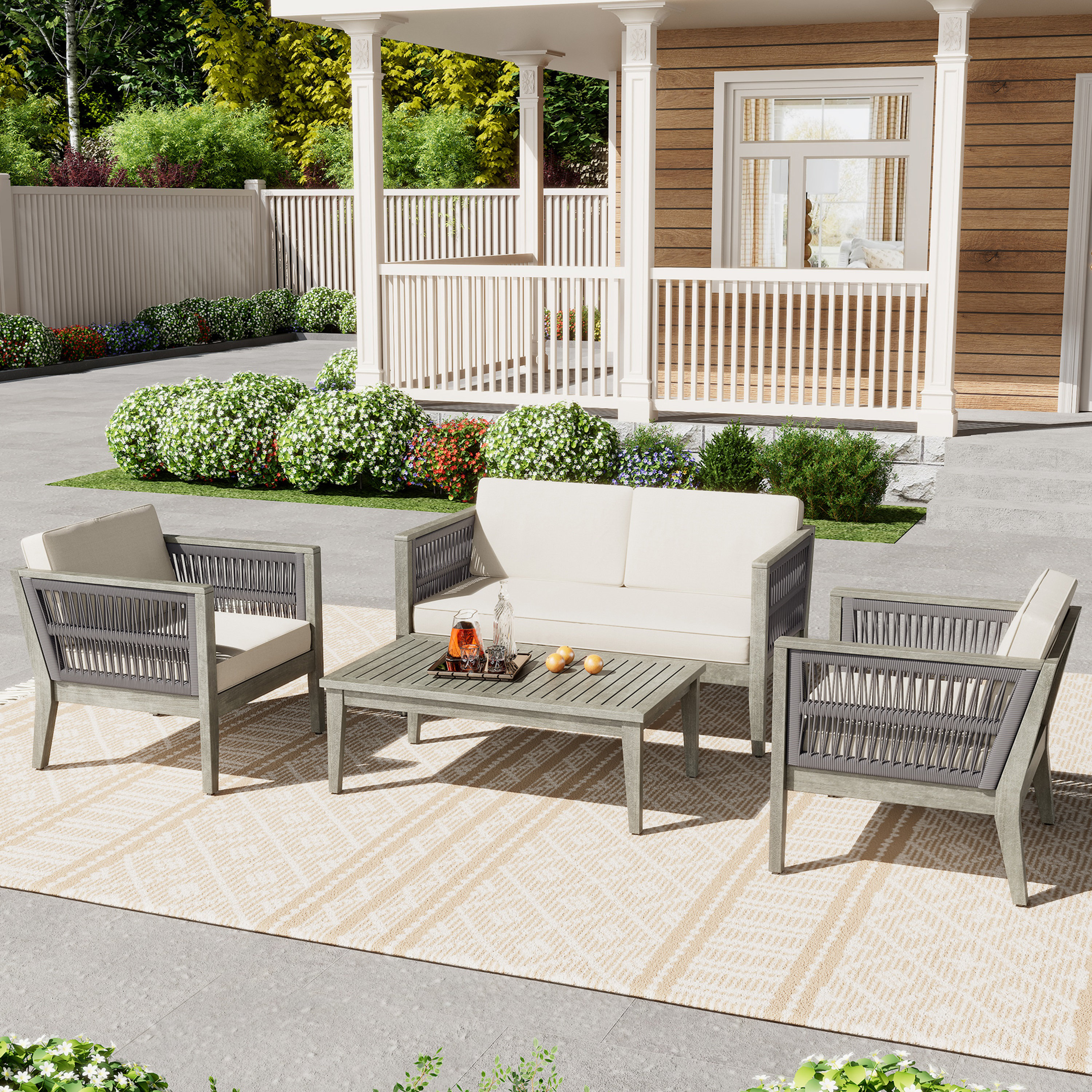 Latitude Run® Malulani Outdoor 4-Piece Acacia Conversation Set With ...