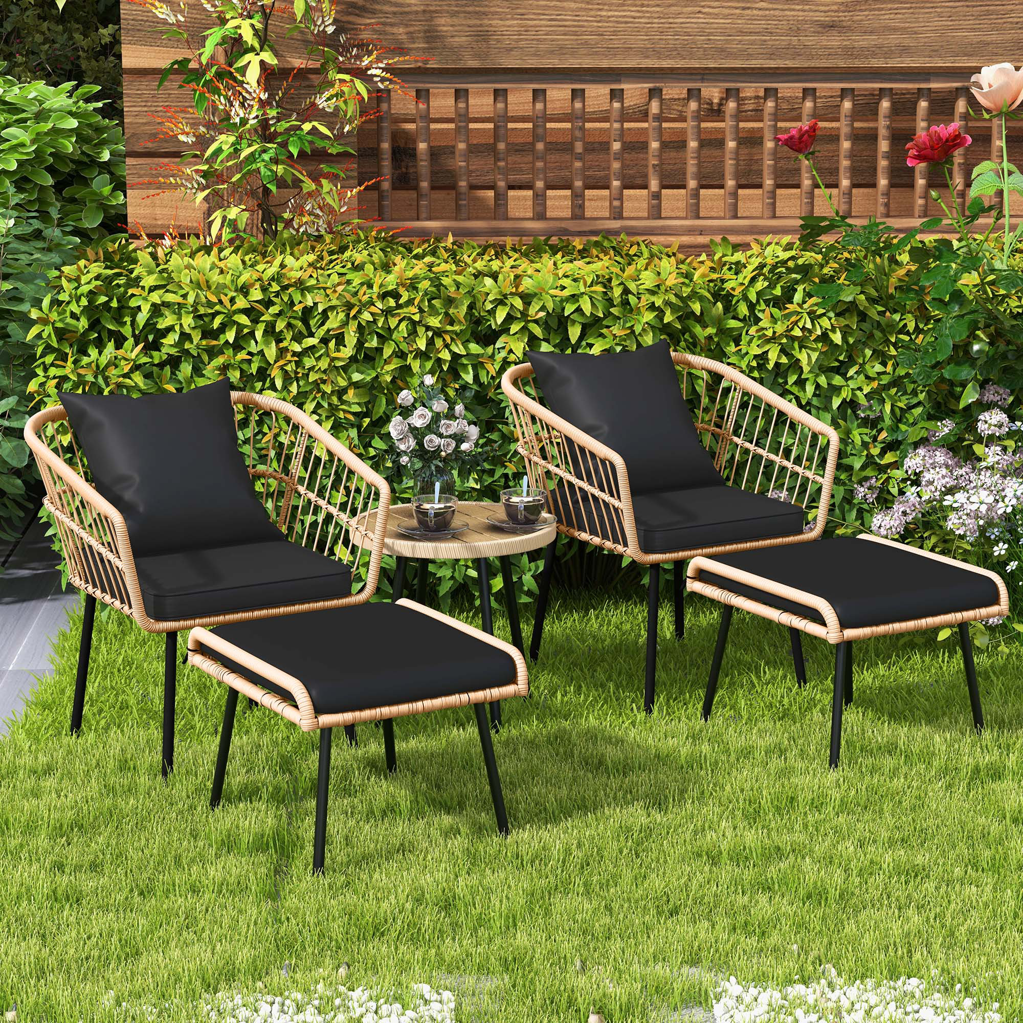 Joss & Main Belulah 5 Piece Rattan Seating Group with Cushions ...